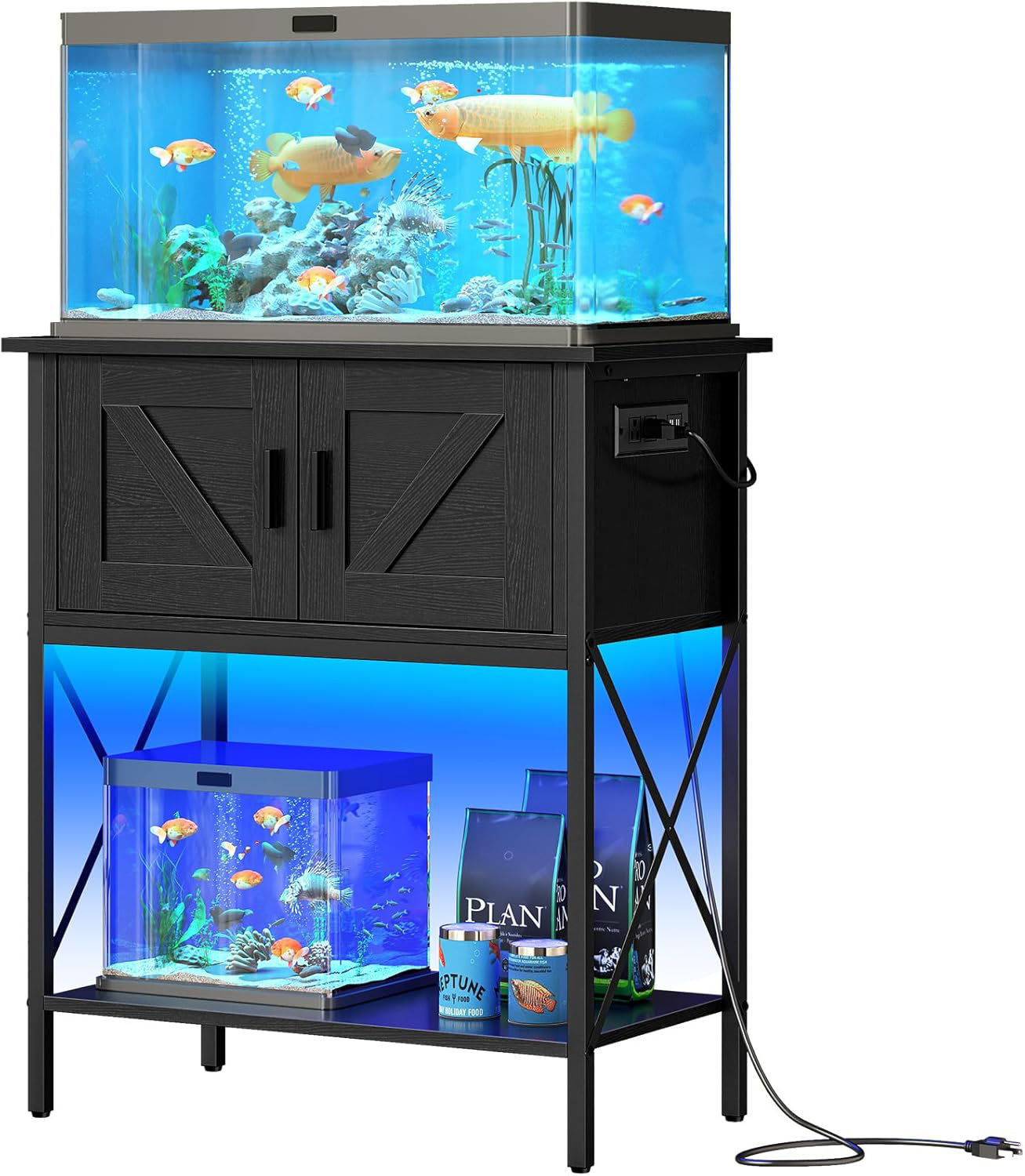 Alcott Hill® 20 Gallon Fish Tank Stand with Power Outlets and LED Light ...