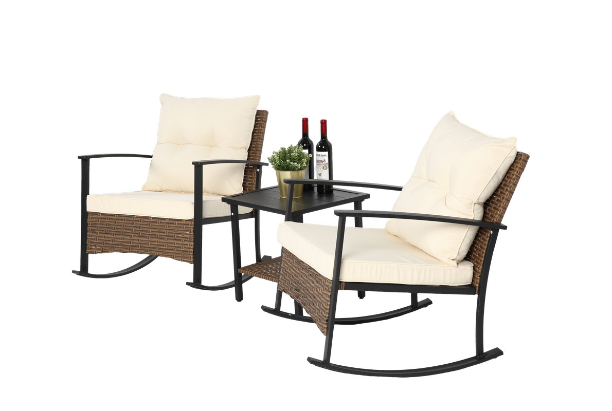 Ebern Designs Wicker Rocking Chairs for Outdoors 3 Piece, Patio Rocking ...
