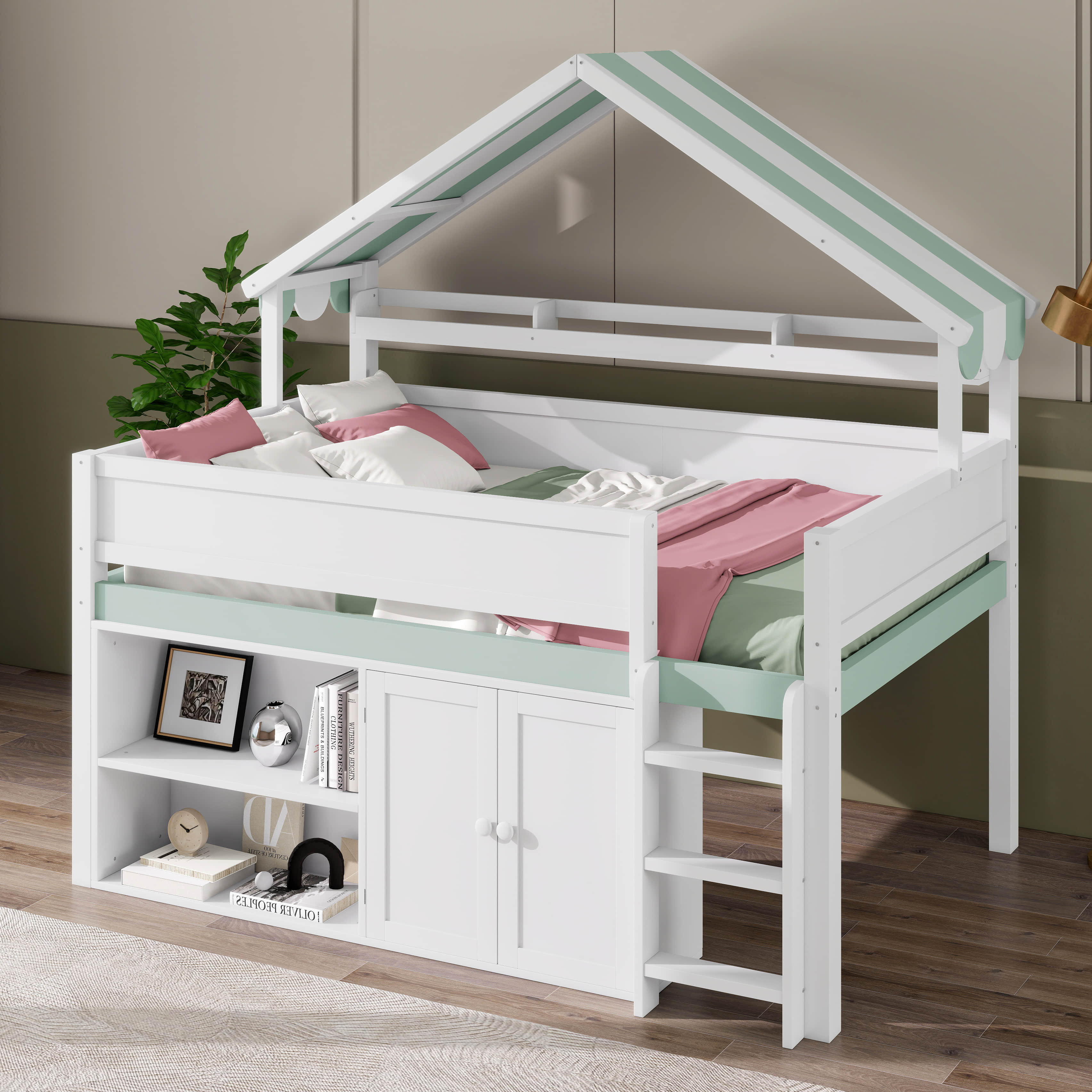 Ophelia & Co. Full Size Loft Bed With Canopy, Wood Loft Bed With ...