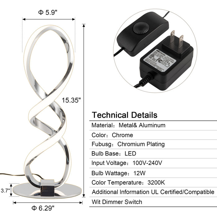 Orren Ellis Macy-Rose Spiral Led Table Lamp, Curved Led Desk Lamp ...