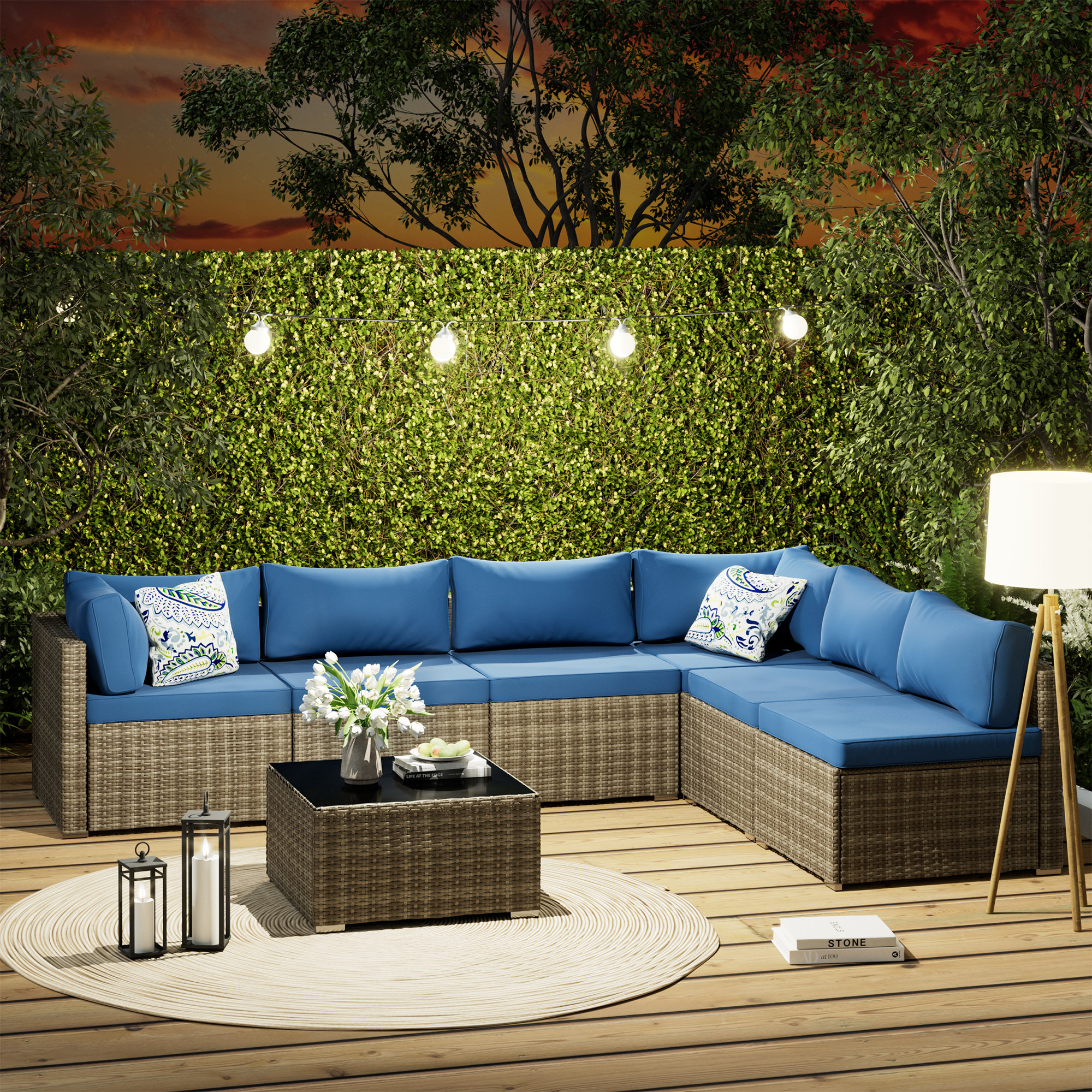 Latitude Run® Outdoor 6-person Wicker Patio Sofa Set With Cushions ...