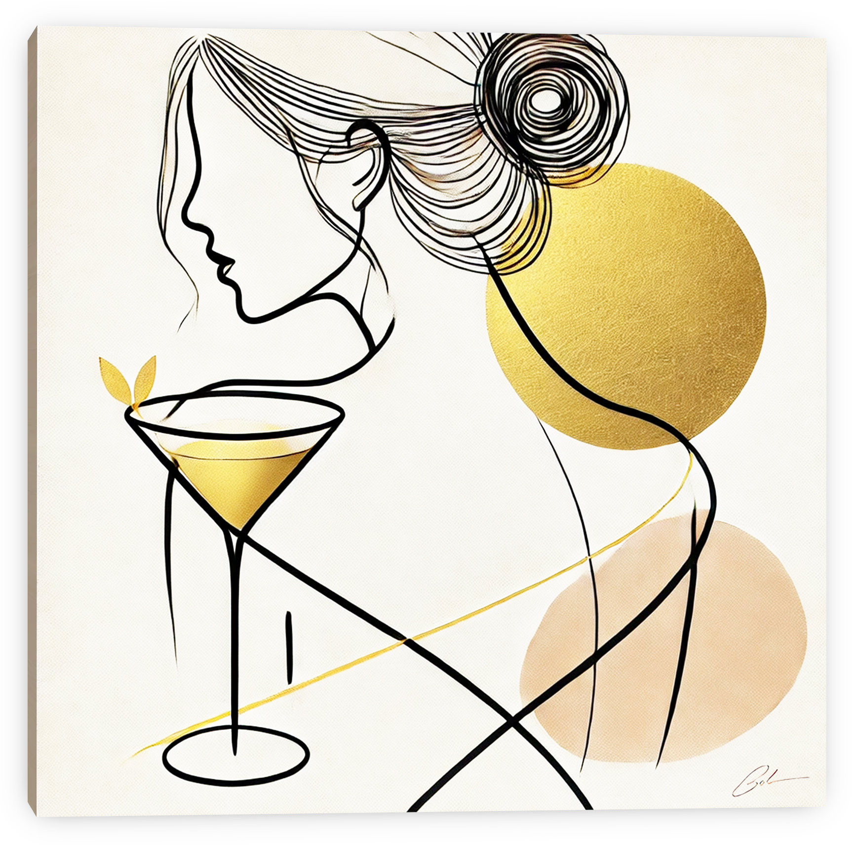 Ebern Designs Golden Elegance-Line Art Wrapped Canvas Wall Art | Wayfair