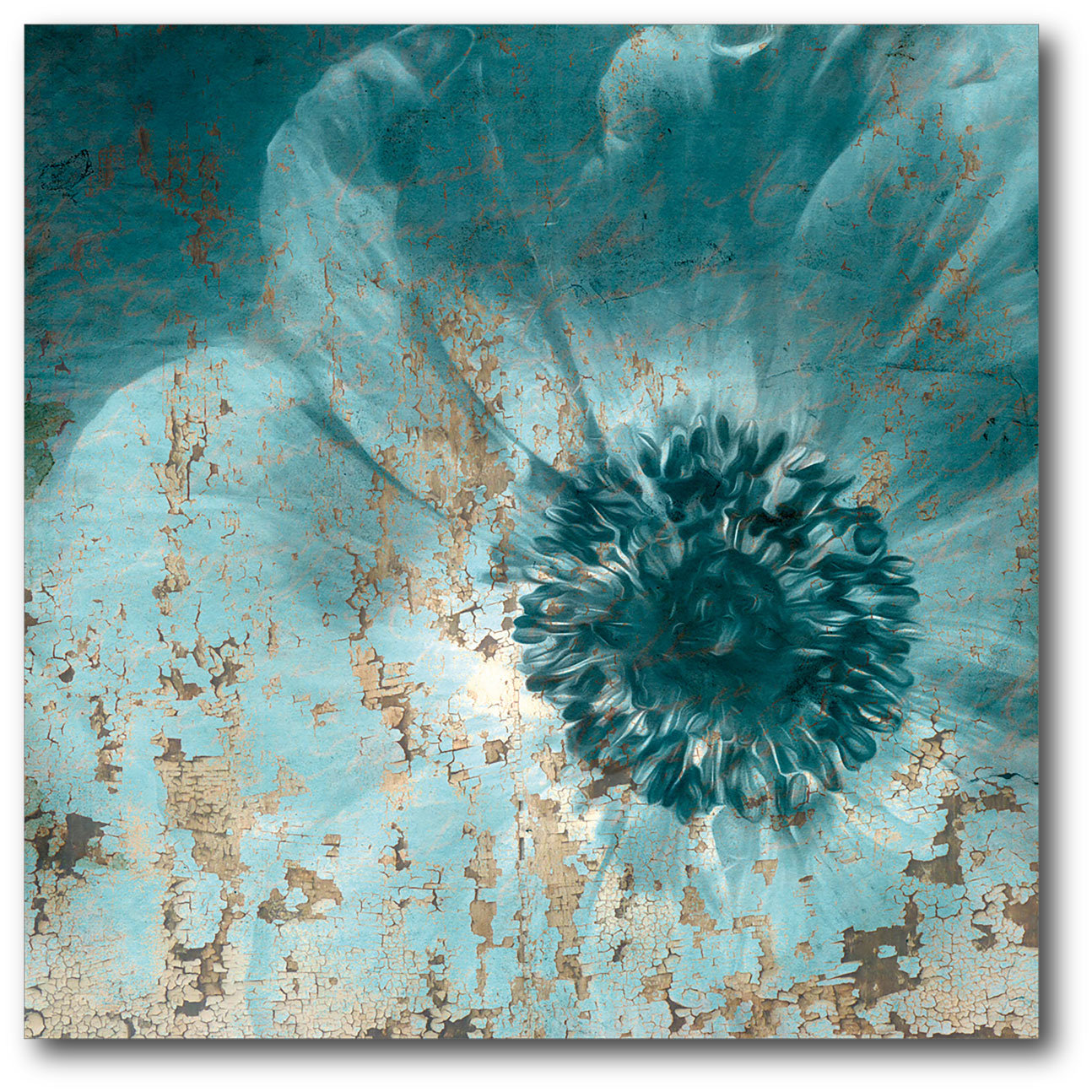 Ebern Designs 'Teal Flower' Wrapped Canvas Graphic Art Print on Canvas ...