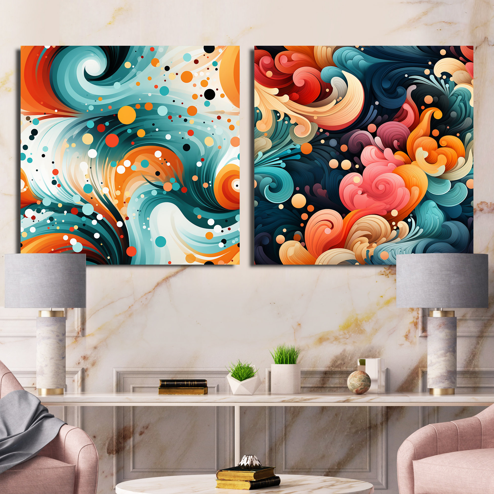 Design Art Enchanted Geometric Teal And Orange Print Storm - Abstract ...