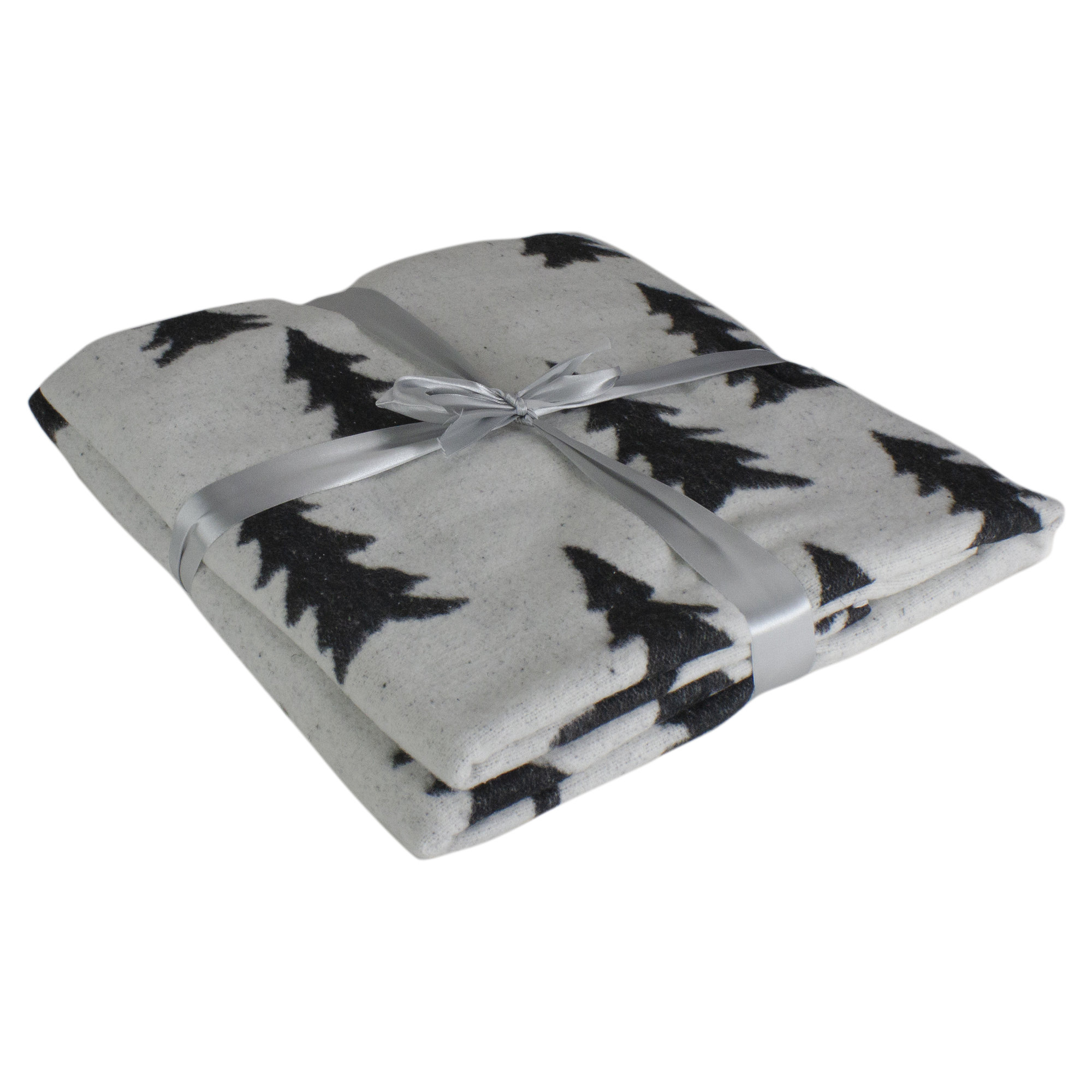 Northlight Seasonal White Knit Christmas Throw Blanket with Black Trees ...