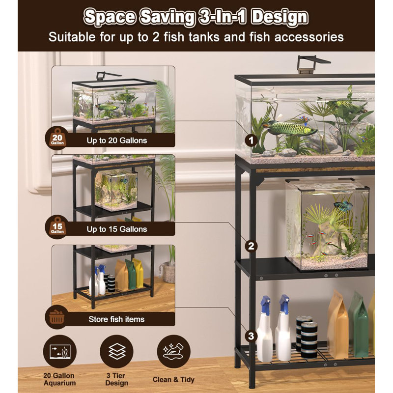 17 Stories 20 Gallon Aquarium Stand, Fish Tank Stand With Adjustable 3 ...