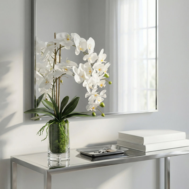 Primrue Orchids Arranged in Glass Vase with Moss | Wayfair
