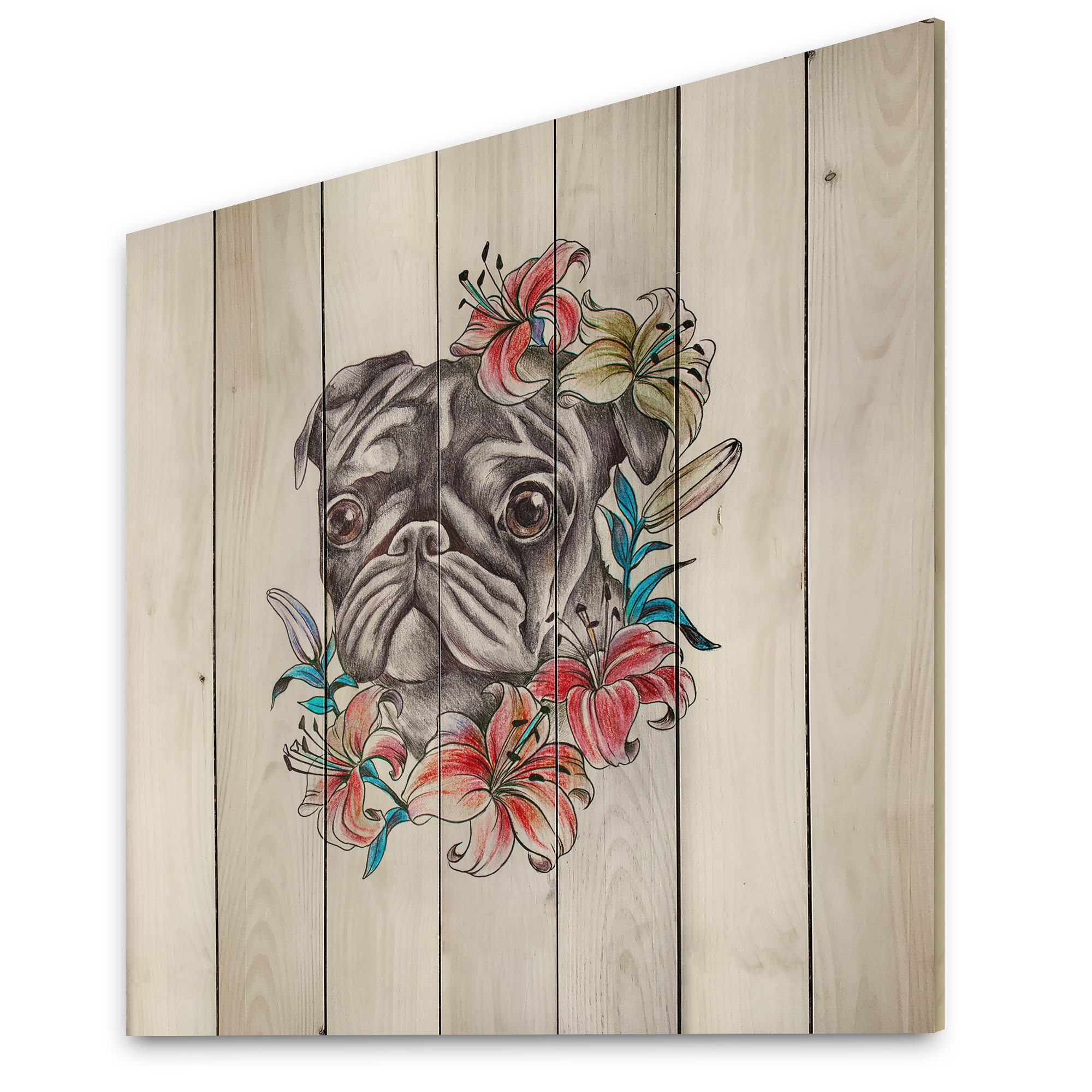 Red Barrel Studio® Cute Botanical Pug Sketch - Traditional Wood Wall ...