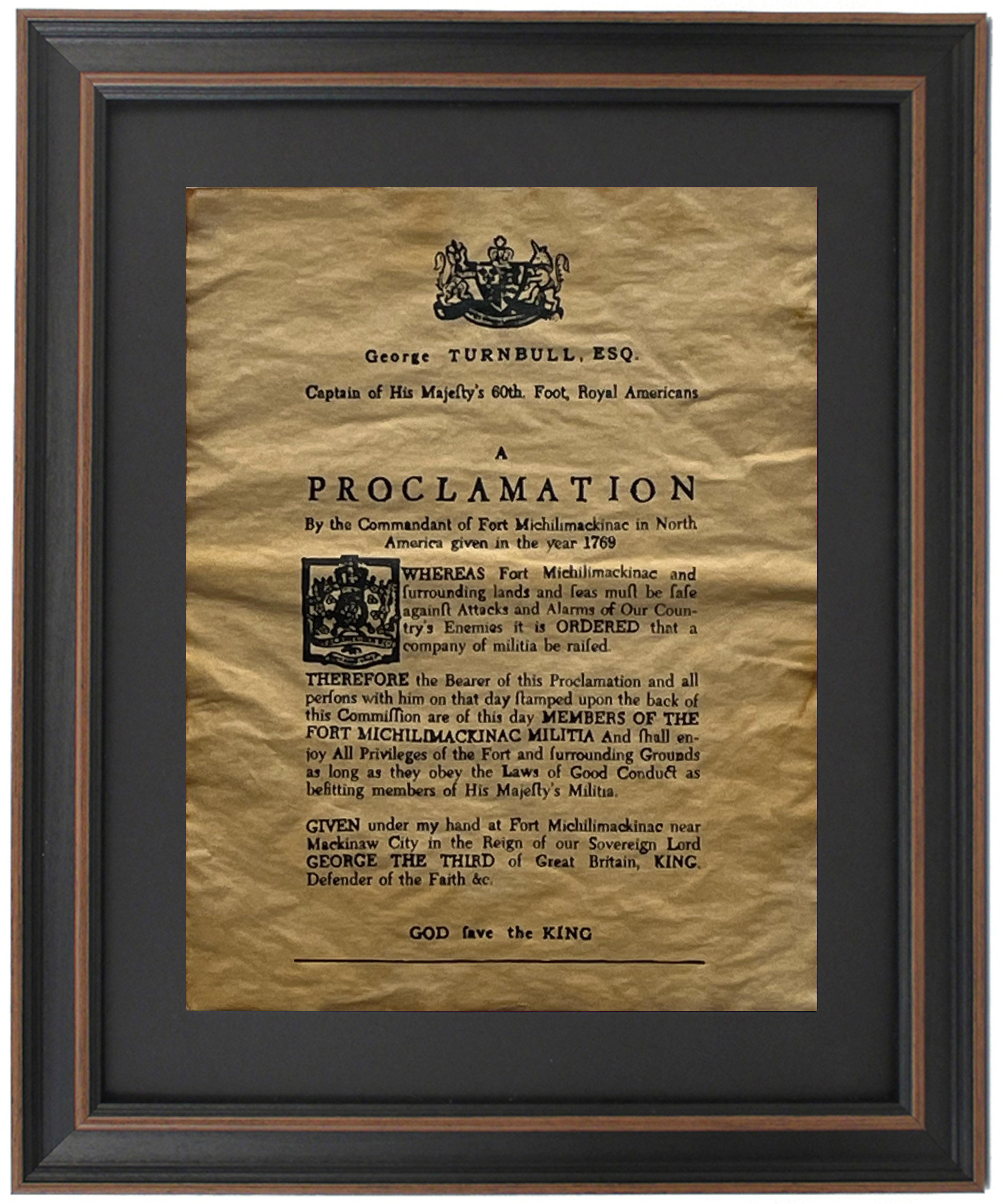 Trinx George Turnbull Proclamation 1769 | Framed Antique Parchment ...