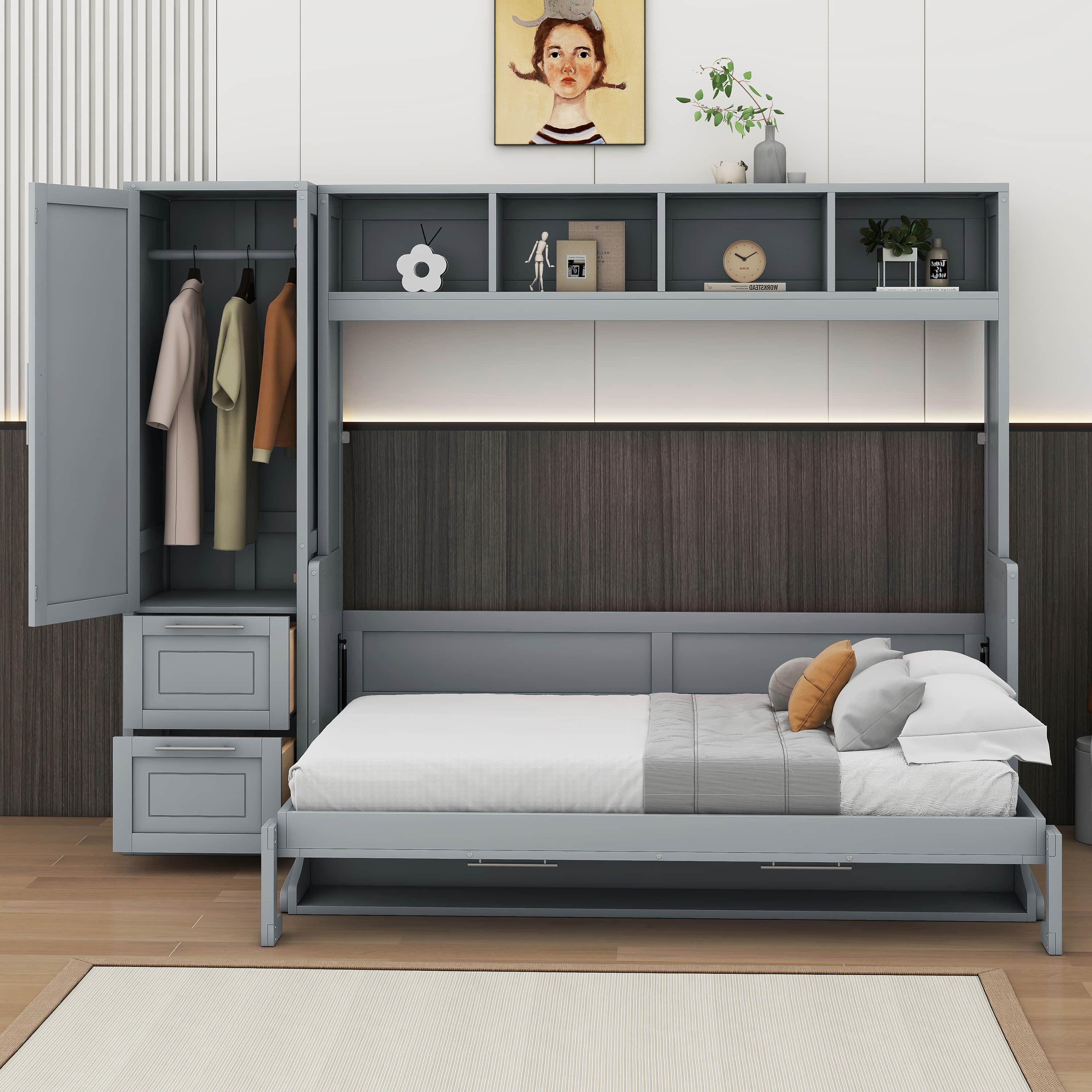 Hokku Designs Matline Full Size Murphy Bed Wall Bed with Closet and ...