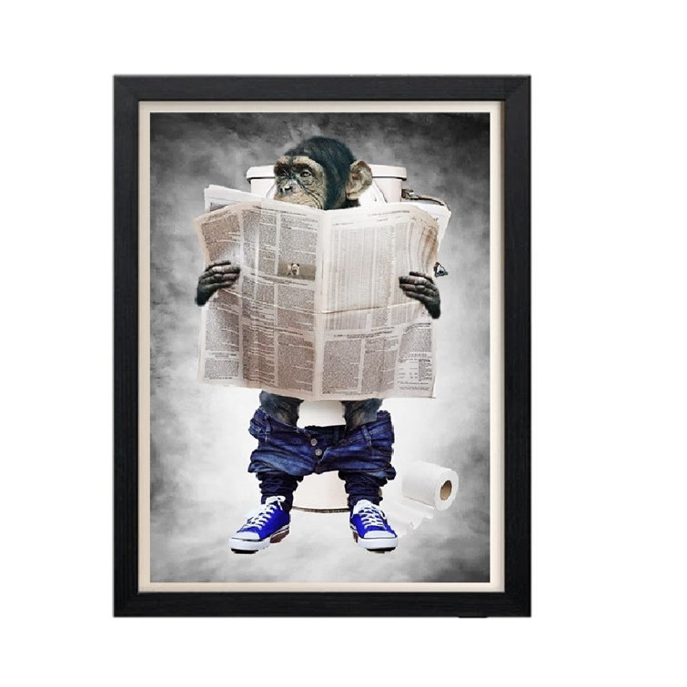 Happy Larry Chimp On Toilet Print - Funny Monkey Picture - Bathroom ...