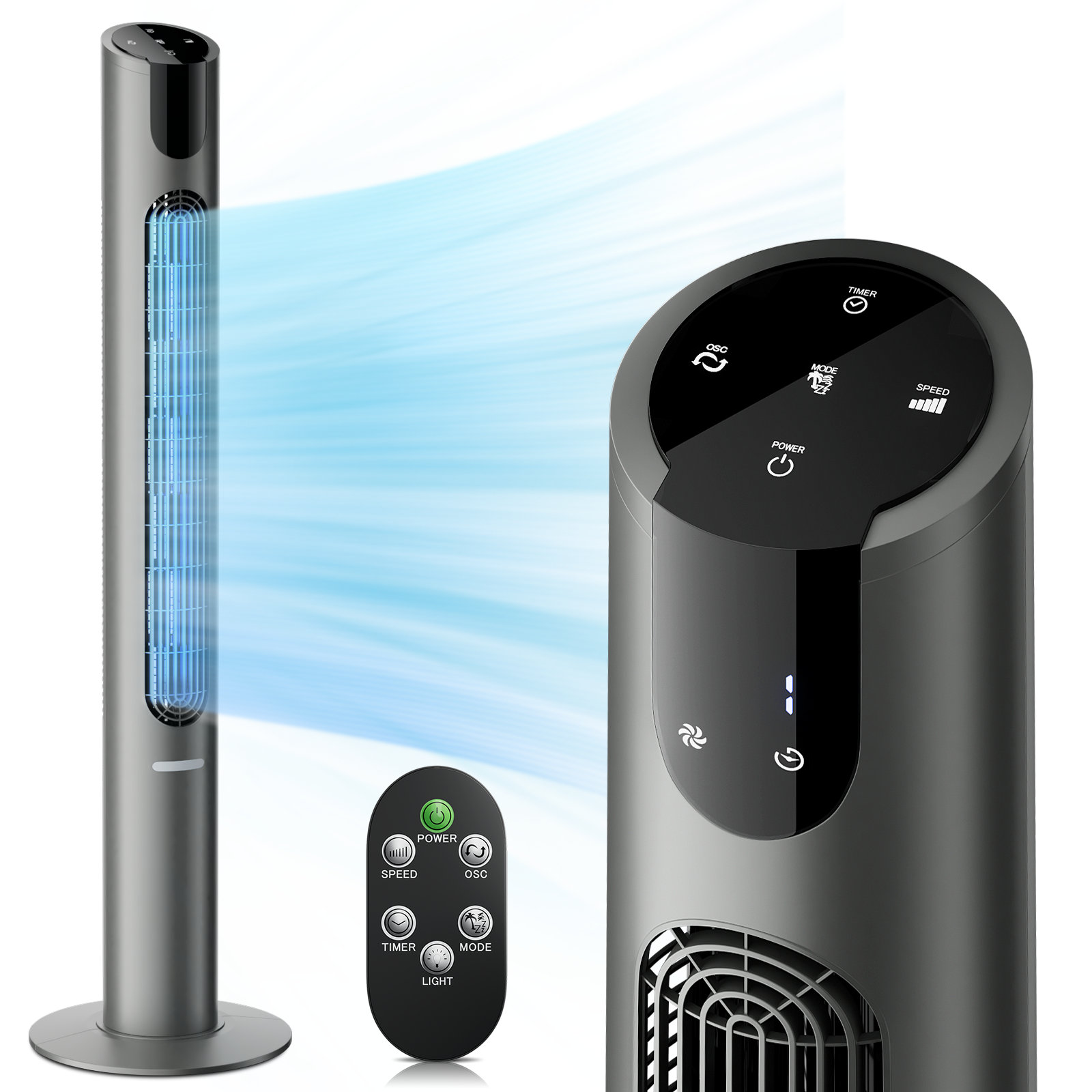 MoNiBloom 45" Bladeless Tower Fan, 70 Degree Oscillating Floor Fan with ...