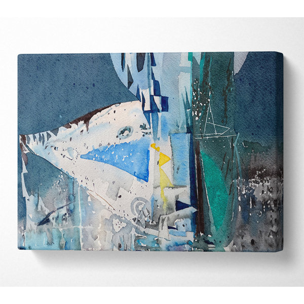 Metro Lane Teal And Blue Cold Shapes - Wrapped Canvas Art Prints ...