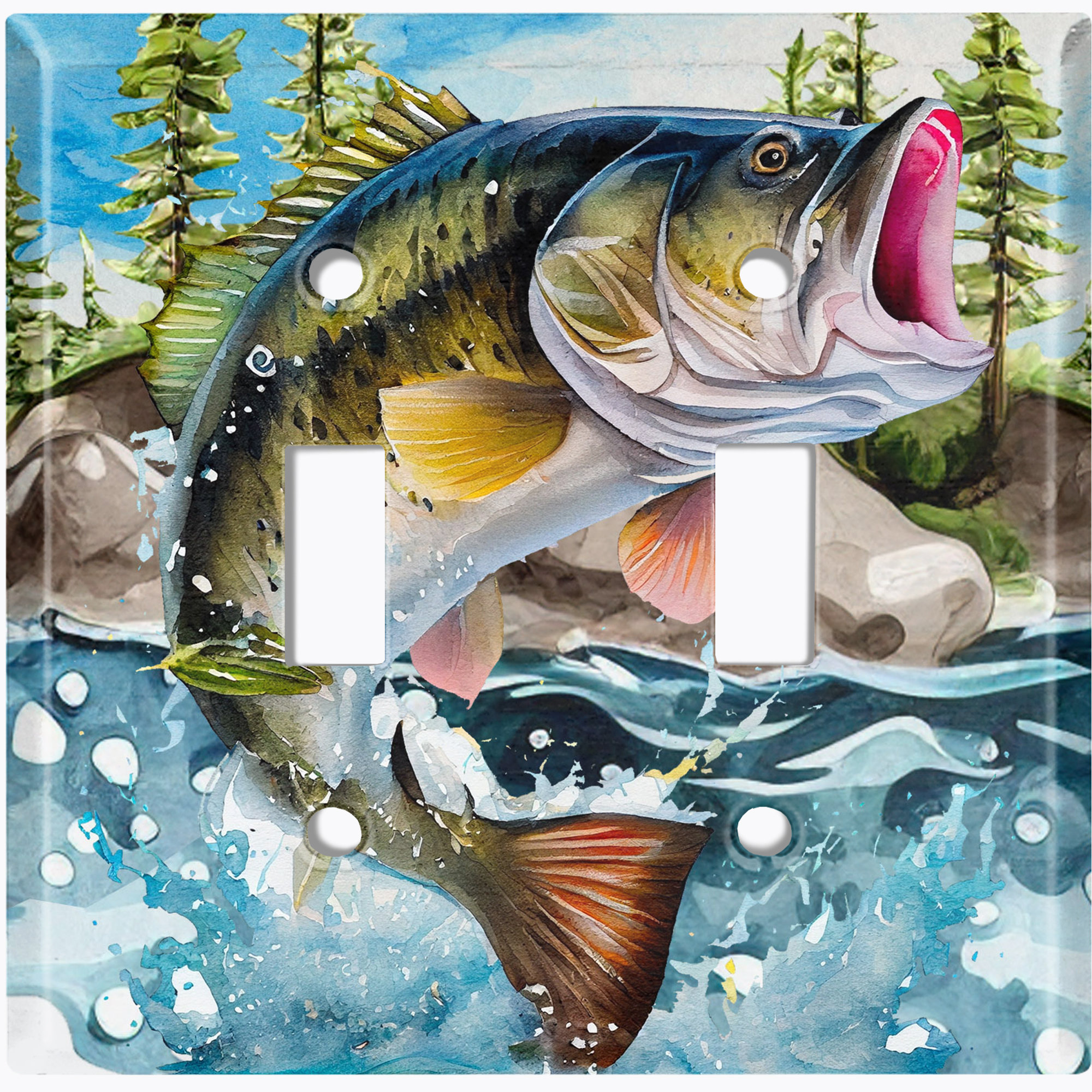 WorldAcc Metal Light Switch Plate Outlet Cover (Fishing Sea Bass River ...