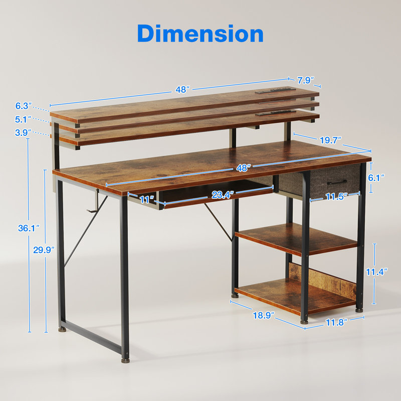 17 Stories Abigaile 48'' W Height Adjustable Rectangle Computer Desk ...