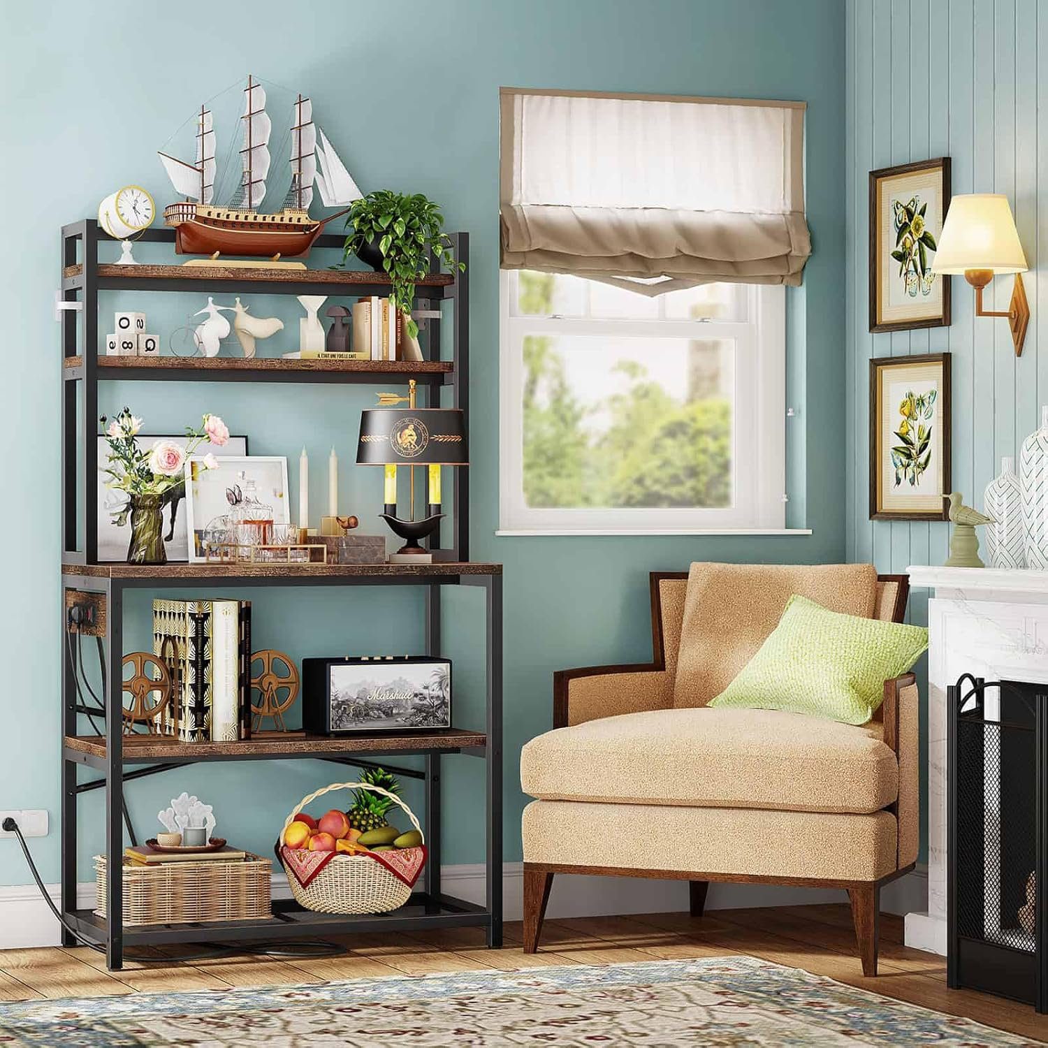 Hokku Designs 39.4 Inch Wide Large Bakers Rack With Power Outlets, 5 ...