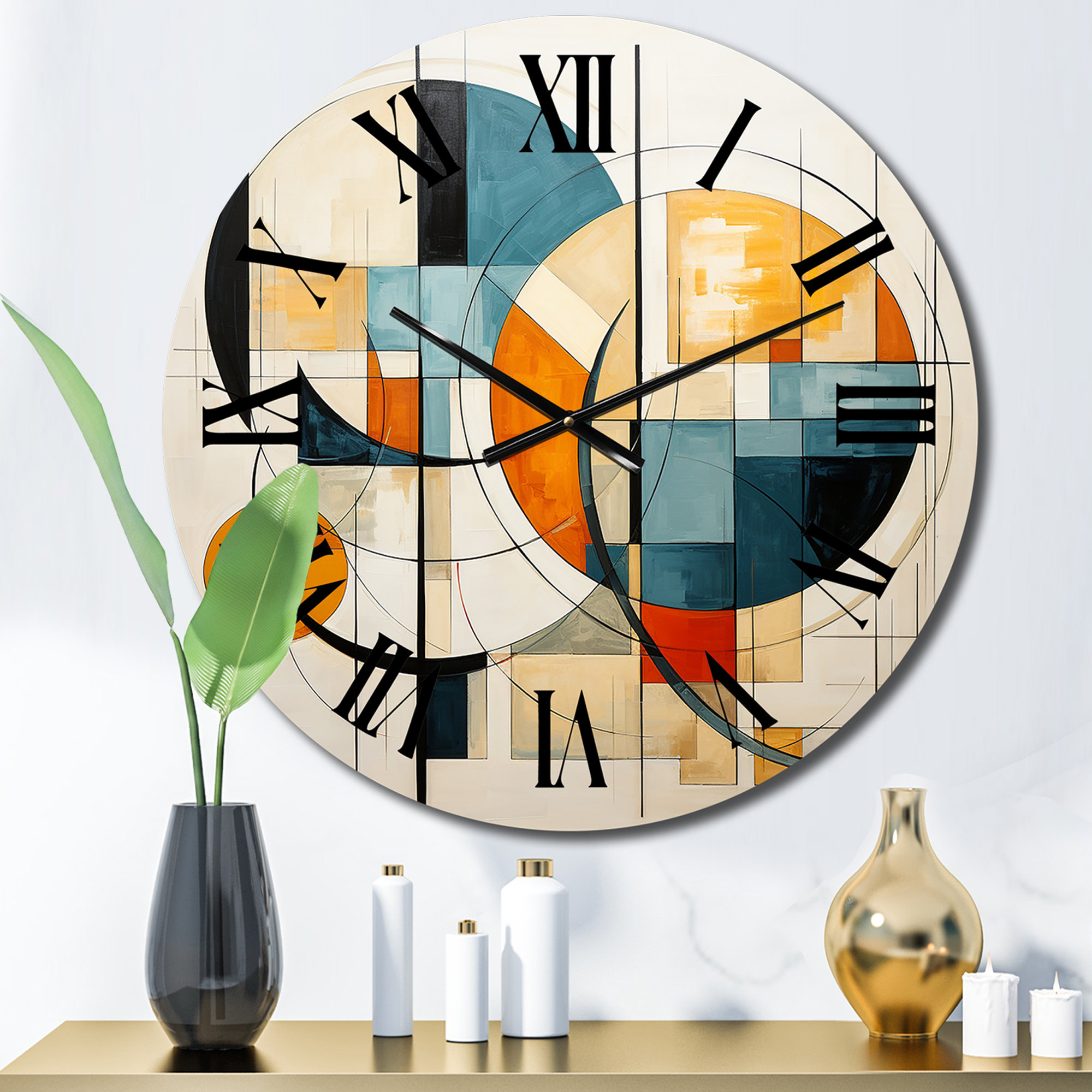 East Urban Home Orange Blue Mid Century Harmony in Geometry II - Mid ...