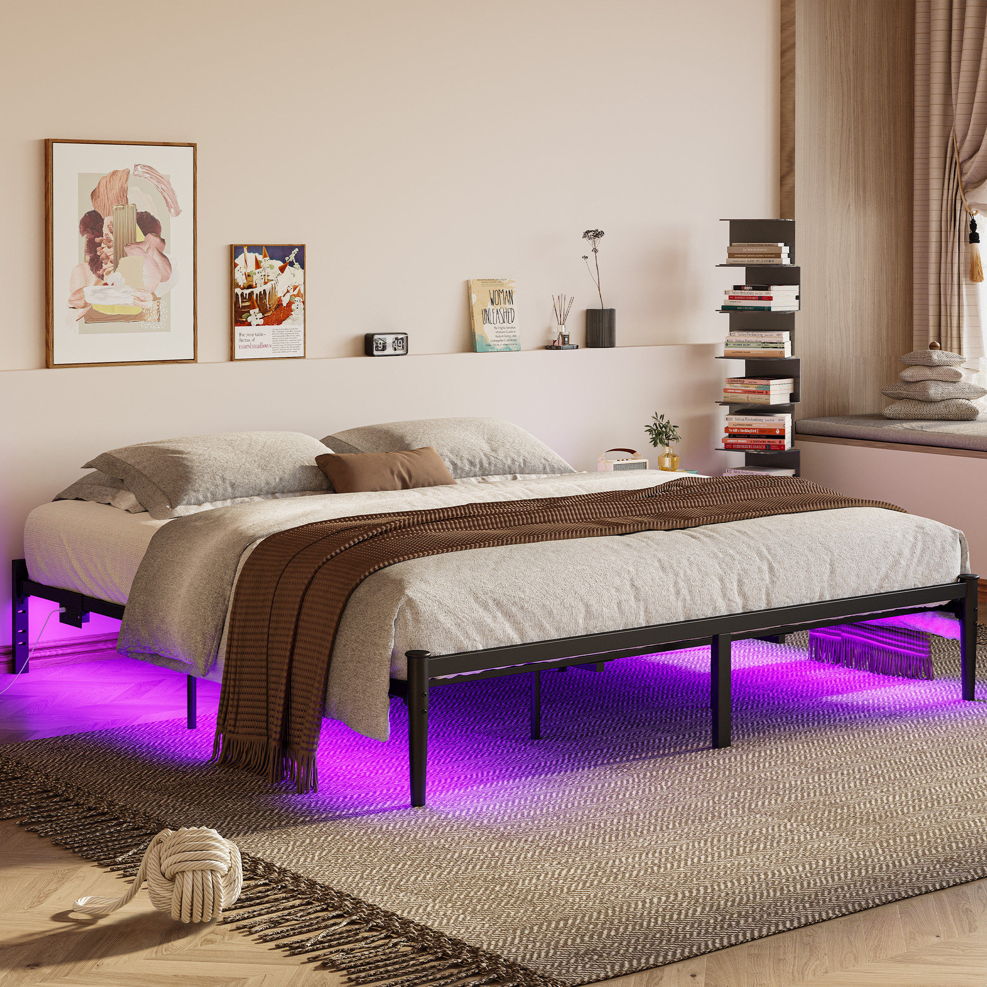 Wade Logan® Breylynn 14 Platform Bed Frame with RGB Light USB Charging ...