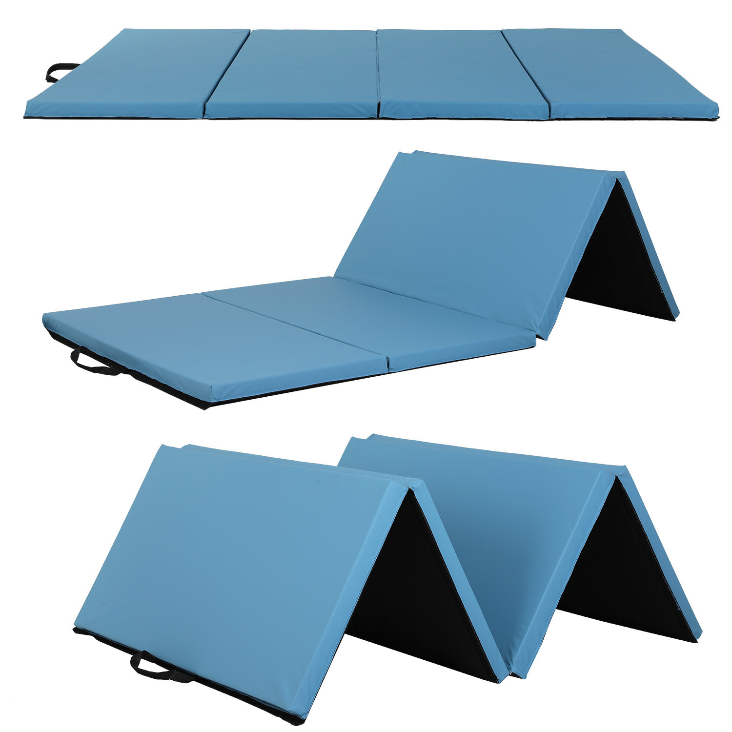 FDW Gymnastics Mat 4 Folding Tumbling Mat PU Leather Exercise Mat Gym ...