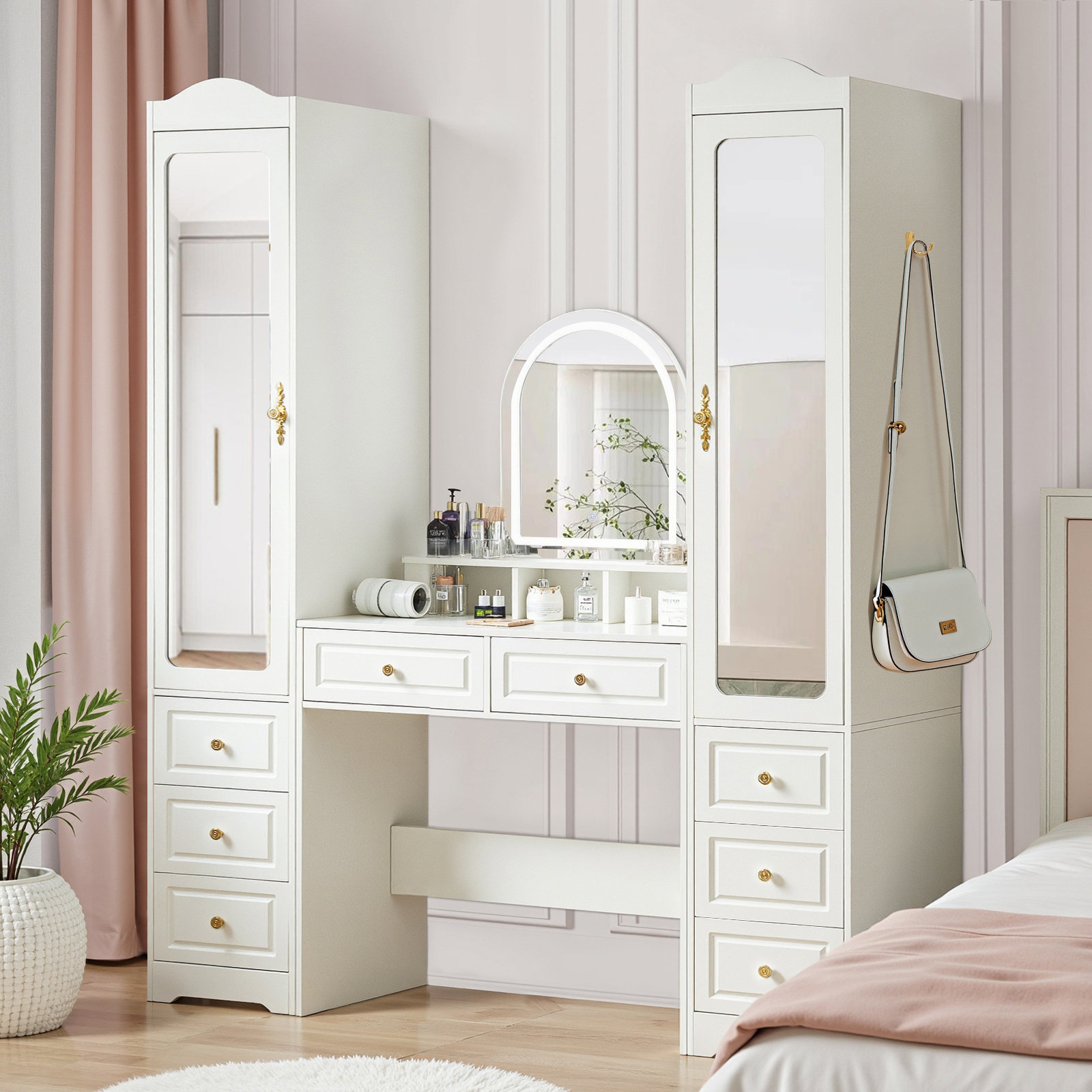 Lark Manor™ Delrose Armoires Wardrobes And Makeup Vanity With 8 Drawers ...