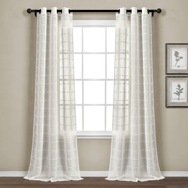 Lush Decor Farmhouse Textured Sheer Textured Sheer Curtain Panels ...