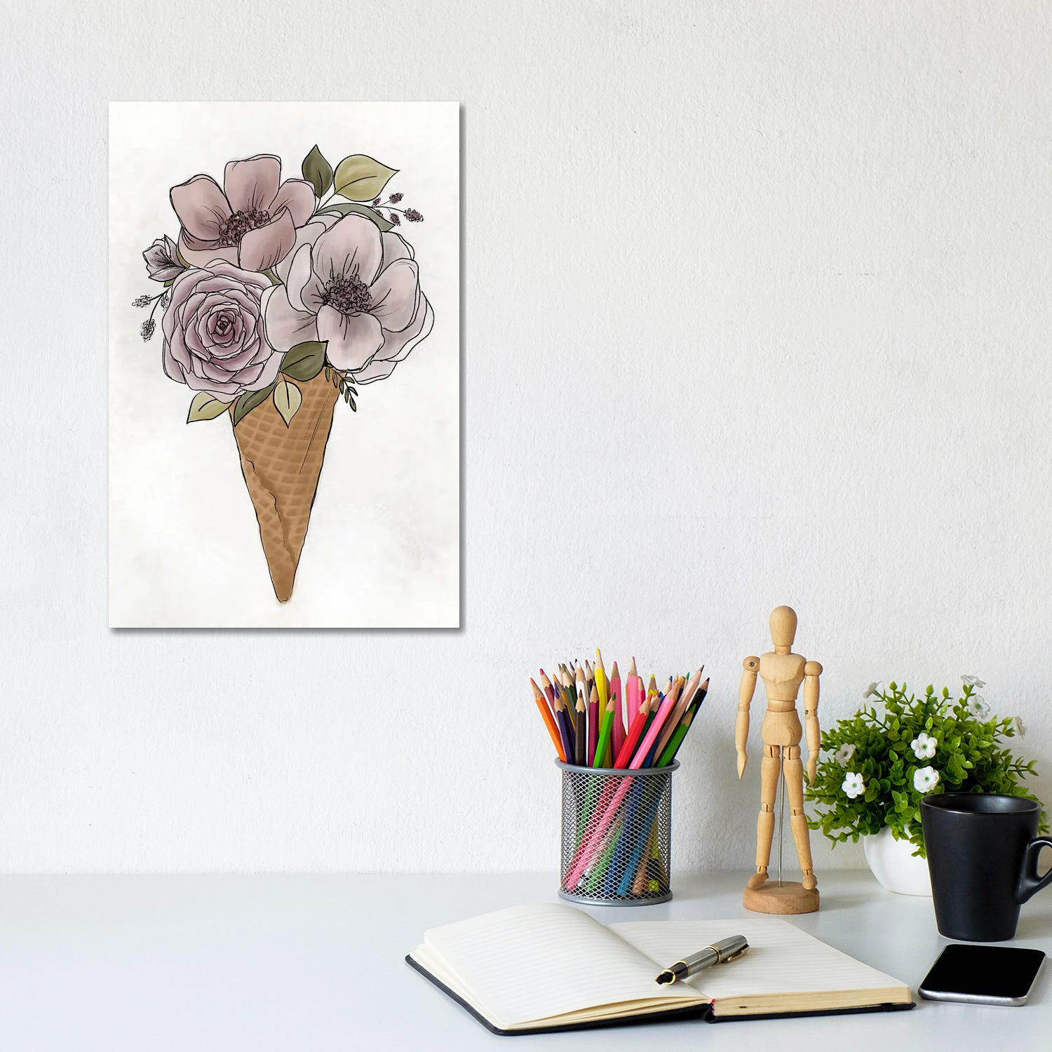 ClassicLiving Floral Ice Cream Cone by Katie Bryant - Wrapped Canvas ...