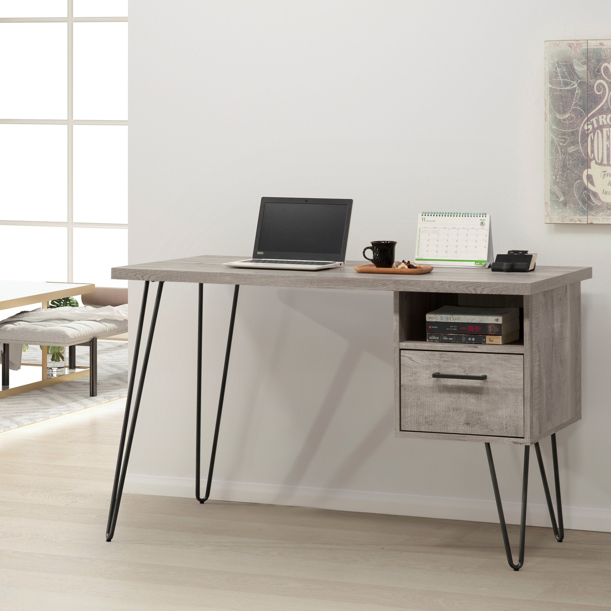 George Oliver Grey Oak Desk | Wayfair