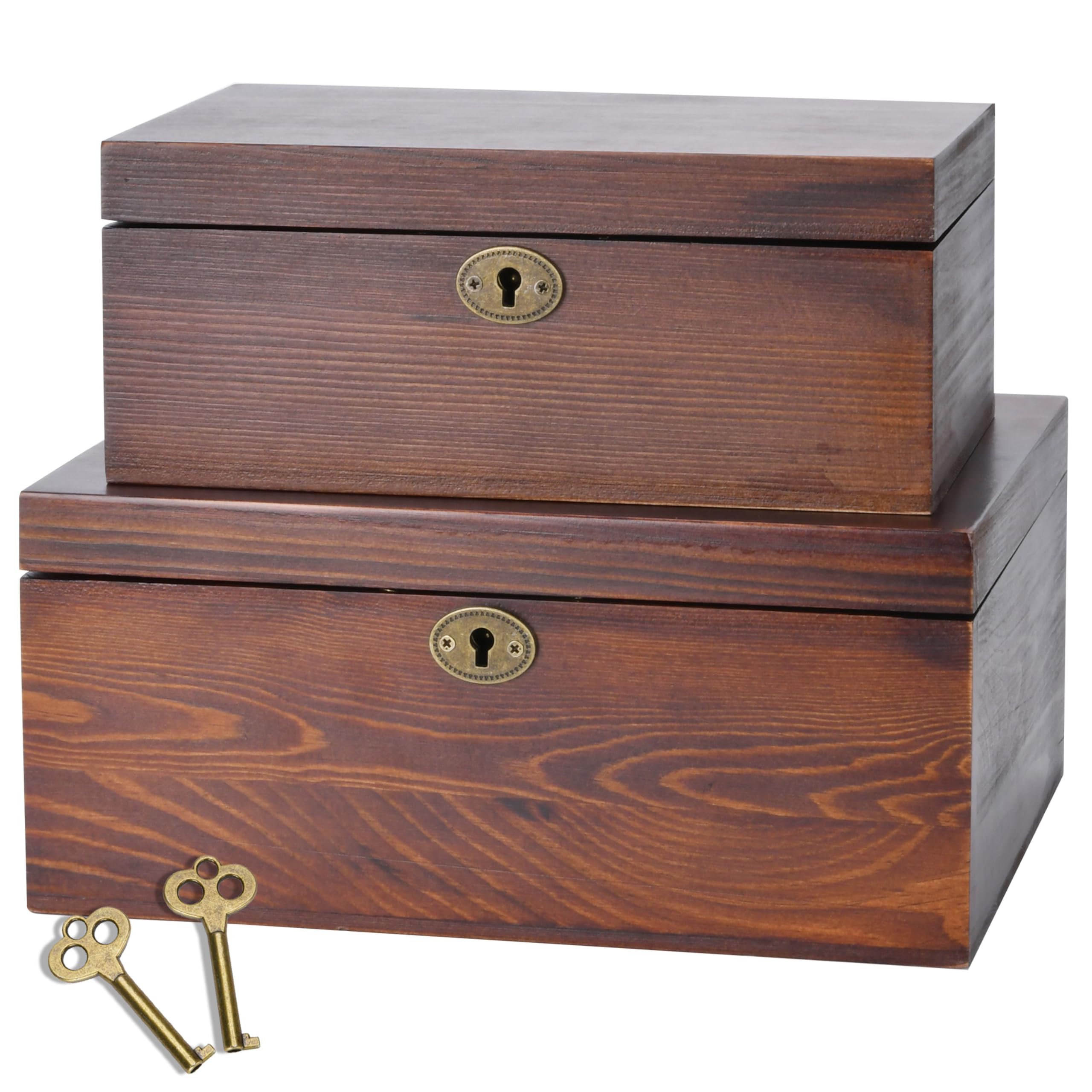 Red Barrel Studio® Vintage-Style Wooden Box with Hinged Lid 2-Piece ...