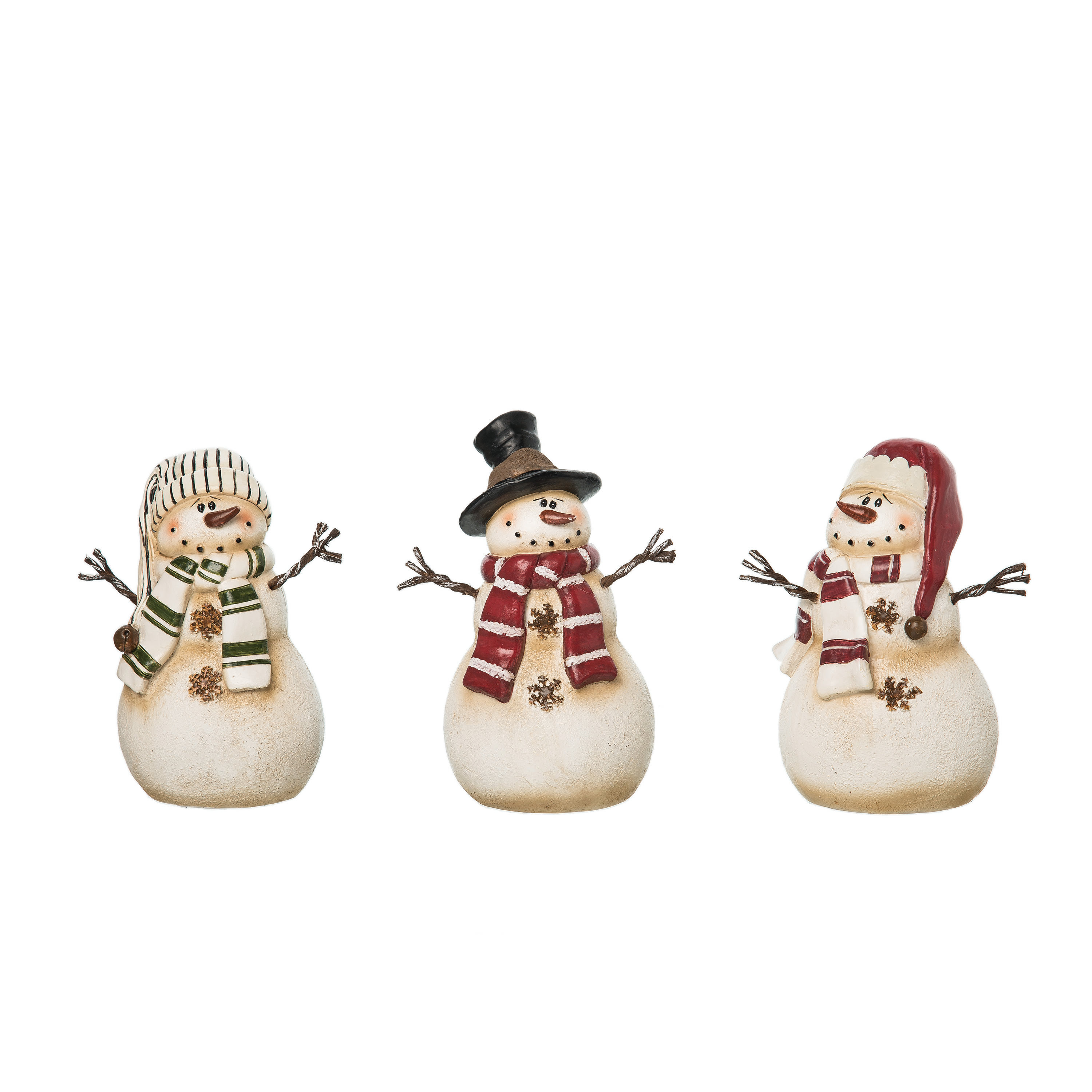 The Holiday Aisle® Resin Rustic Snowman Figurines Set of 3 Home ...