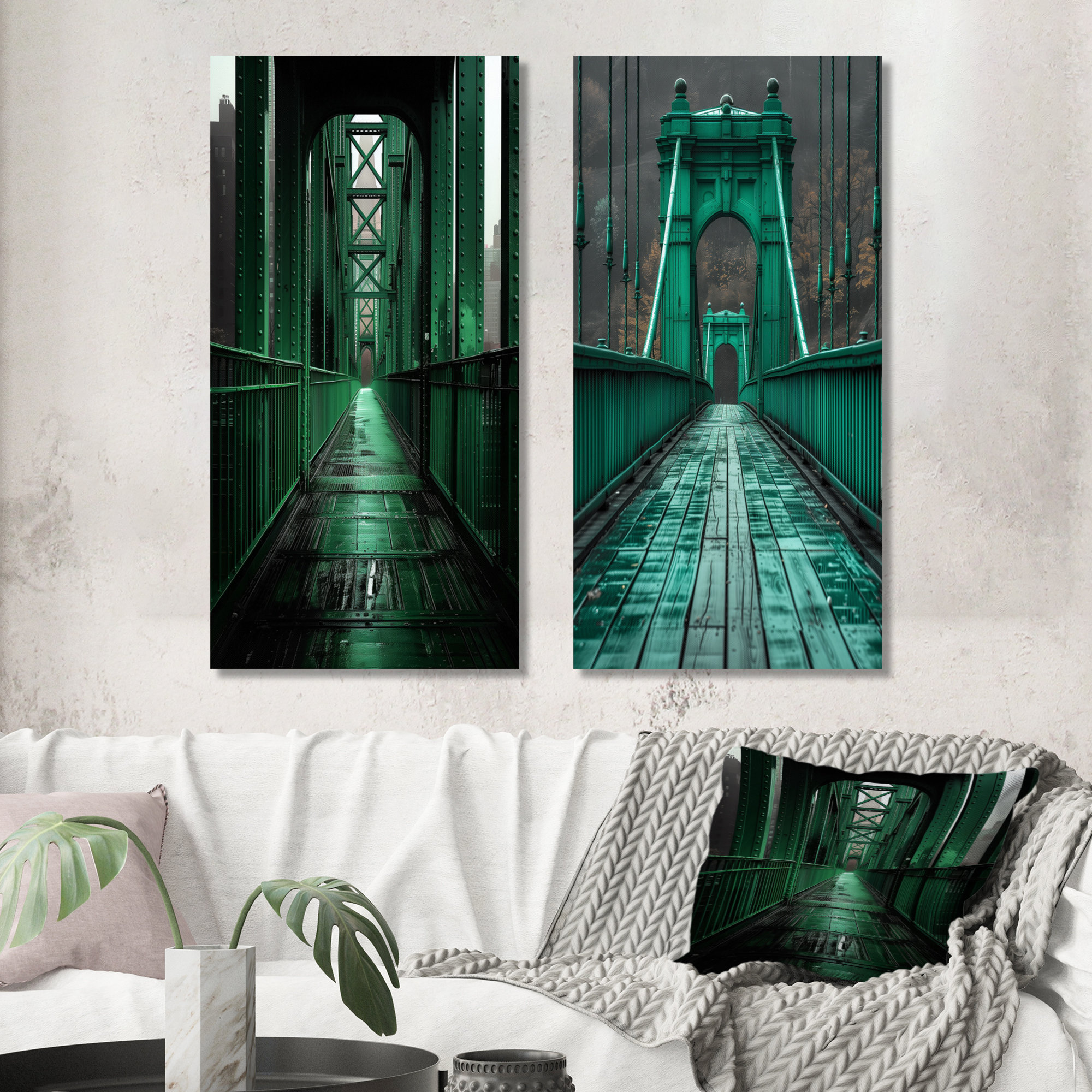 Ebern Designs Monochrome Green Black Crossing Bridge Pathway I ...