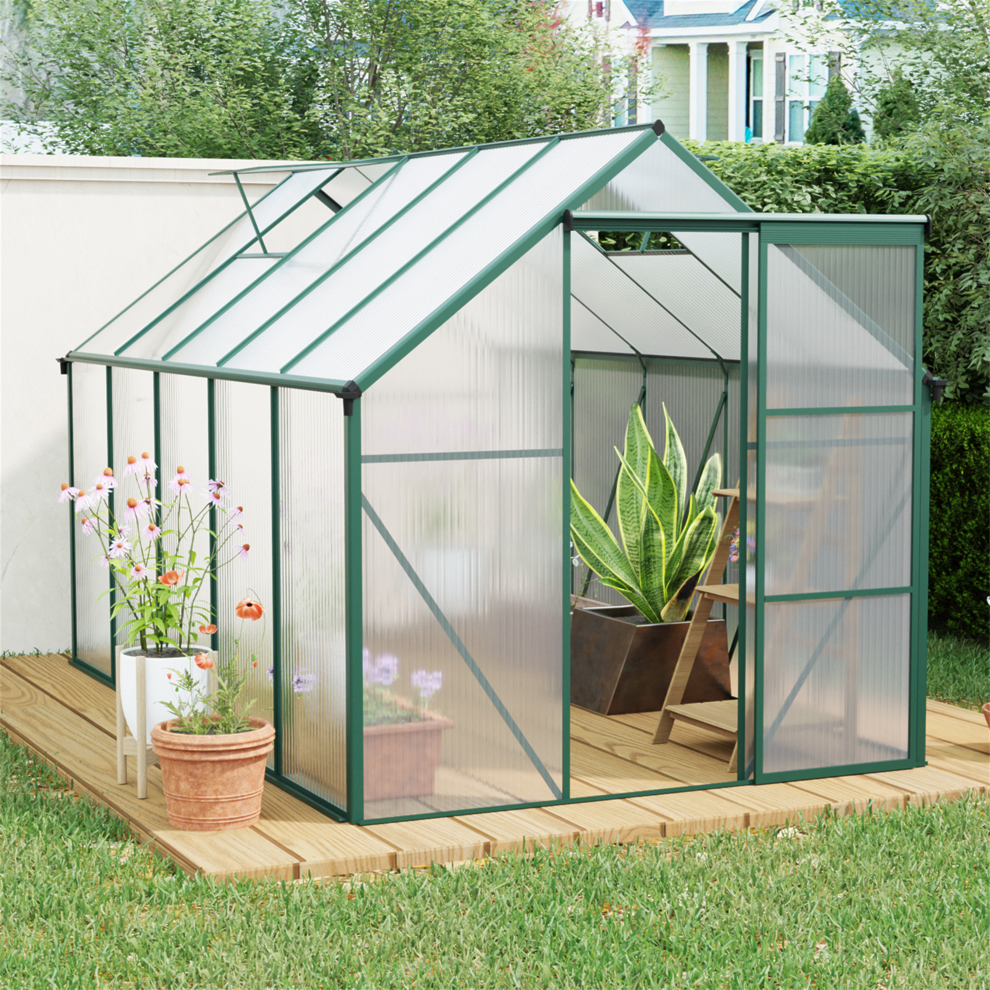 HLILish 6X10FT Polycarbonate Greenhouse Raised Base And Anchor Aluminum ...