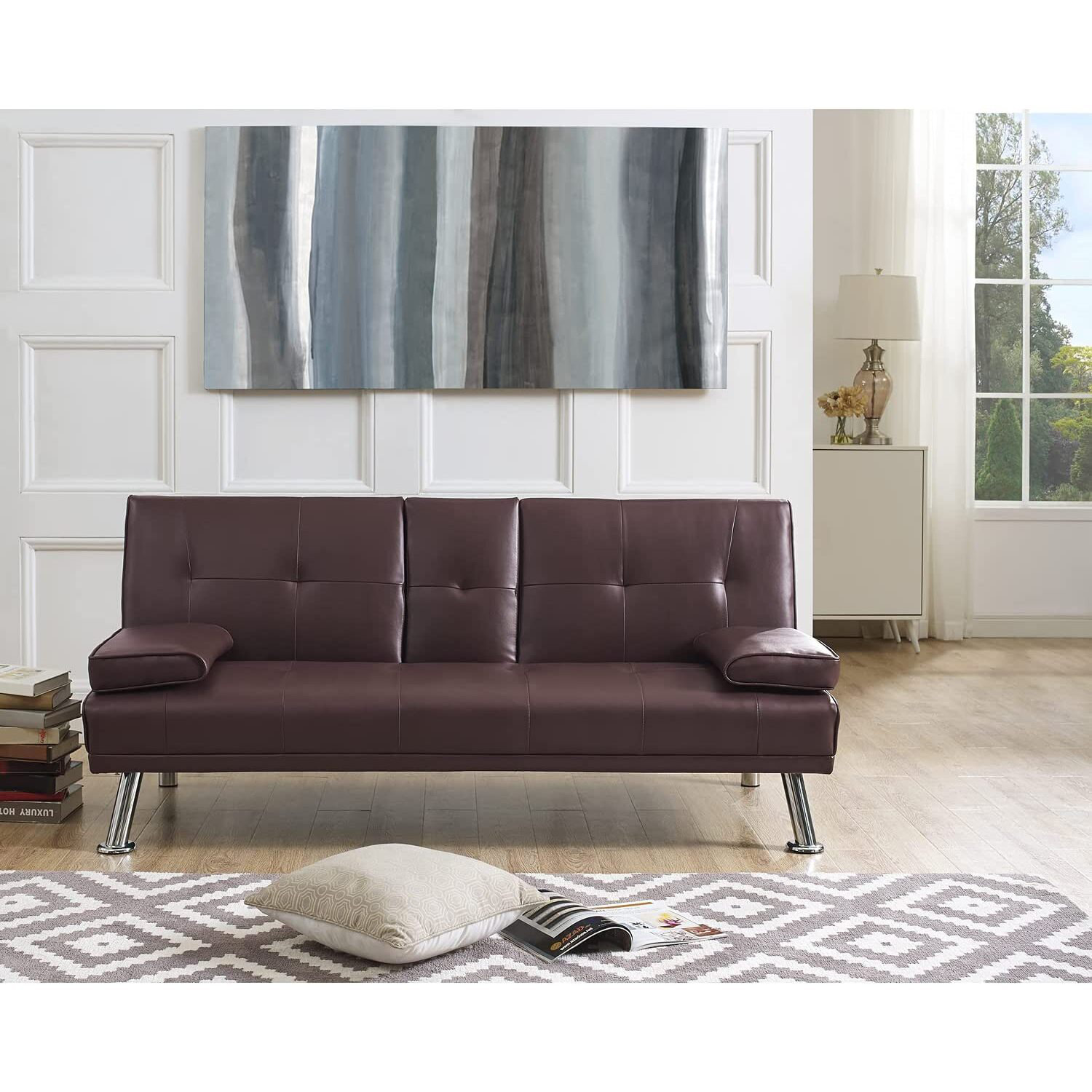 Ebern Designs Drewry Twin 66'' Vegan Leather Convertible Sofa & Reviews ...