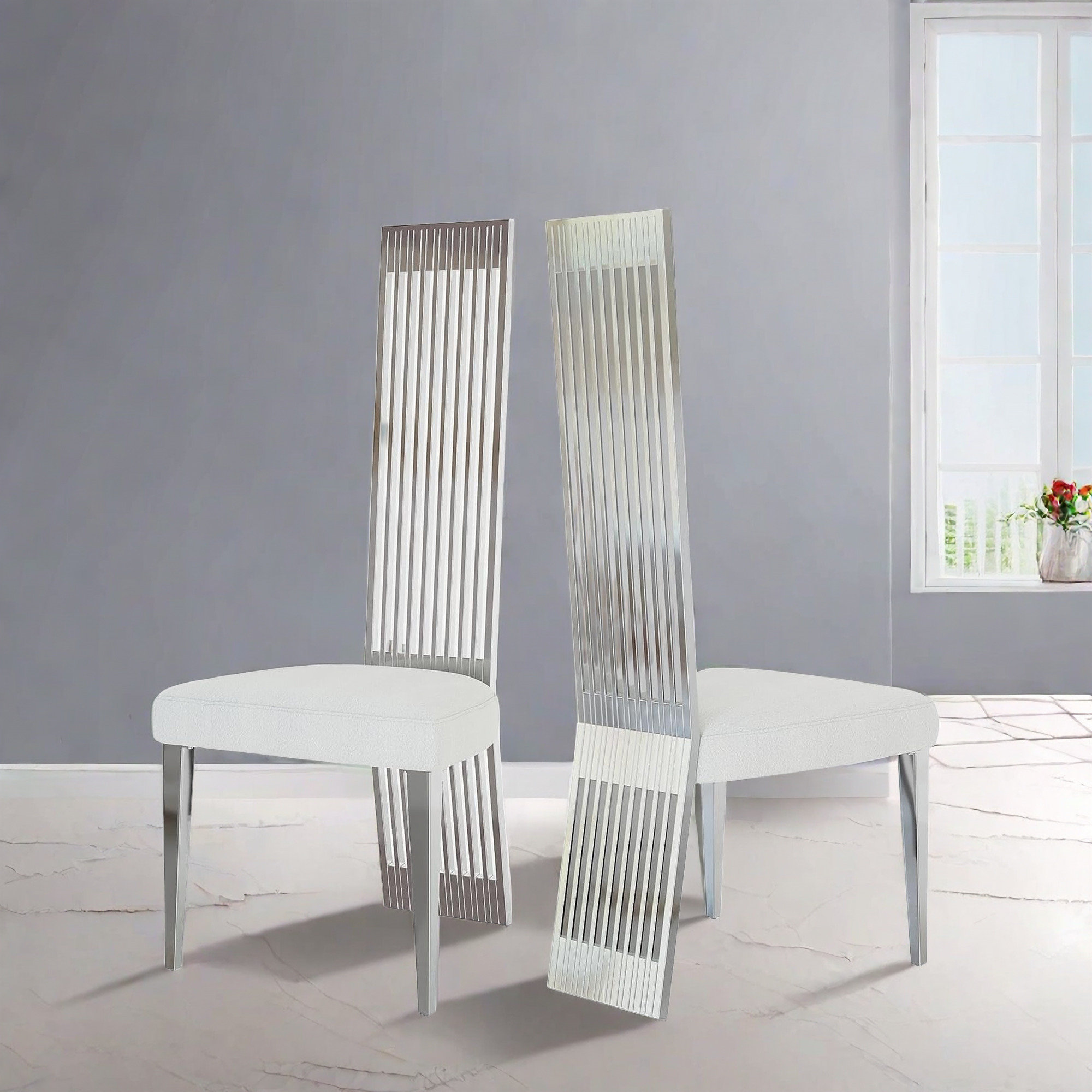 Mercer41 Dining Chairs, Upholstered High Back White Dining Chairs with ...