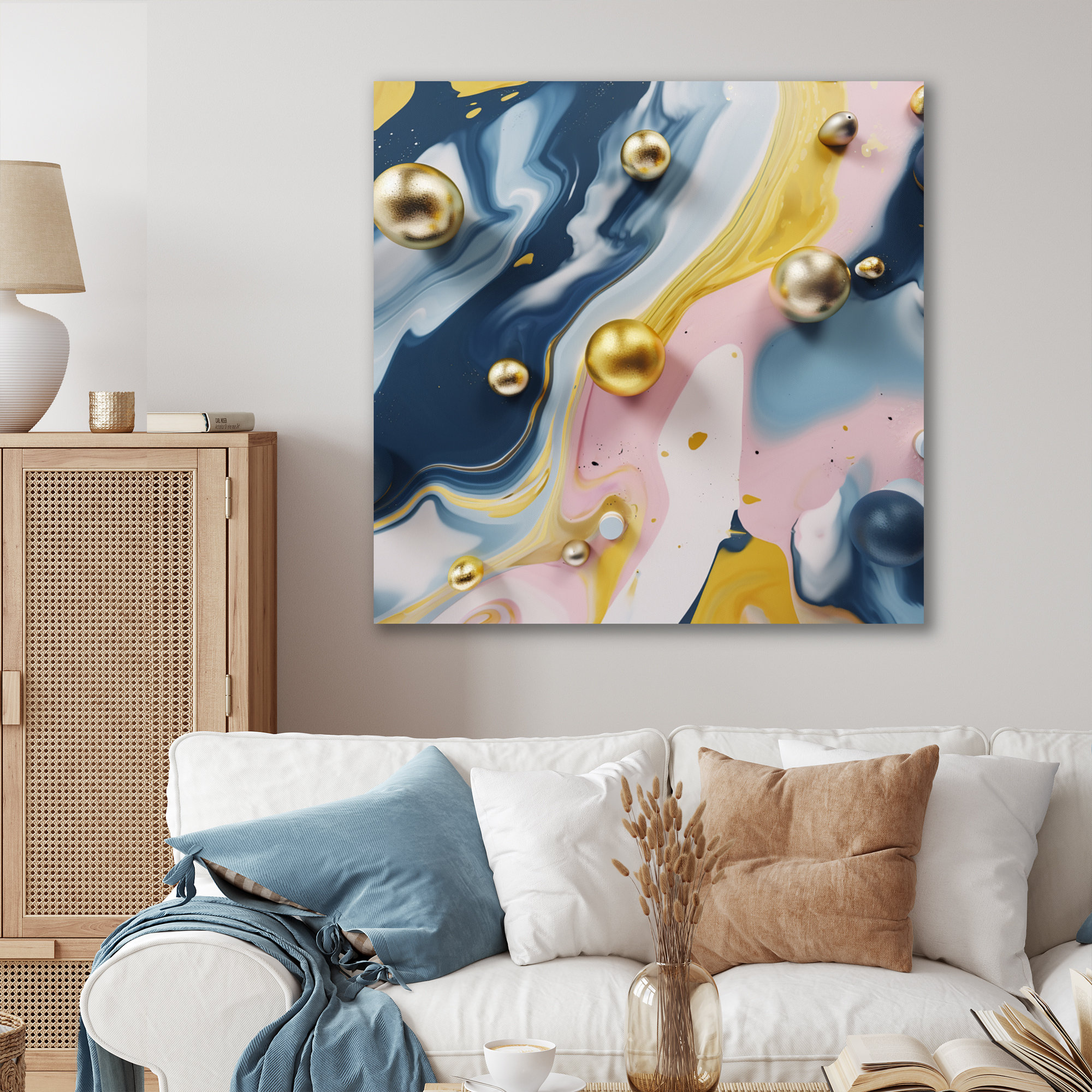 Mercer41 Yellow and Blue Fluid Stone V - Unframed Graphic Art on Metal ...