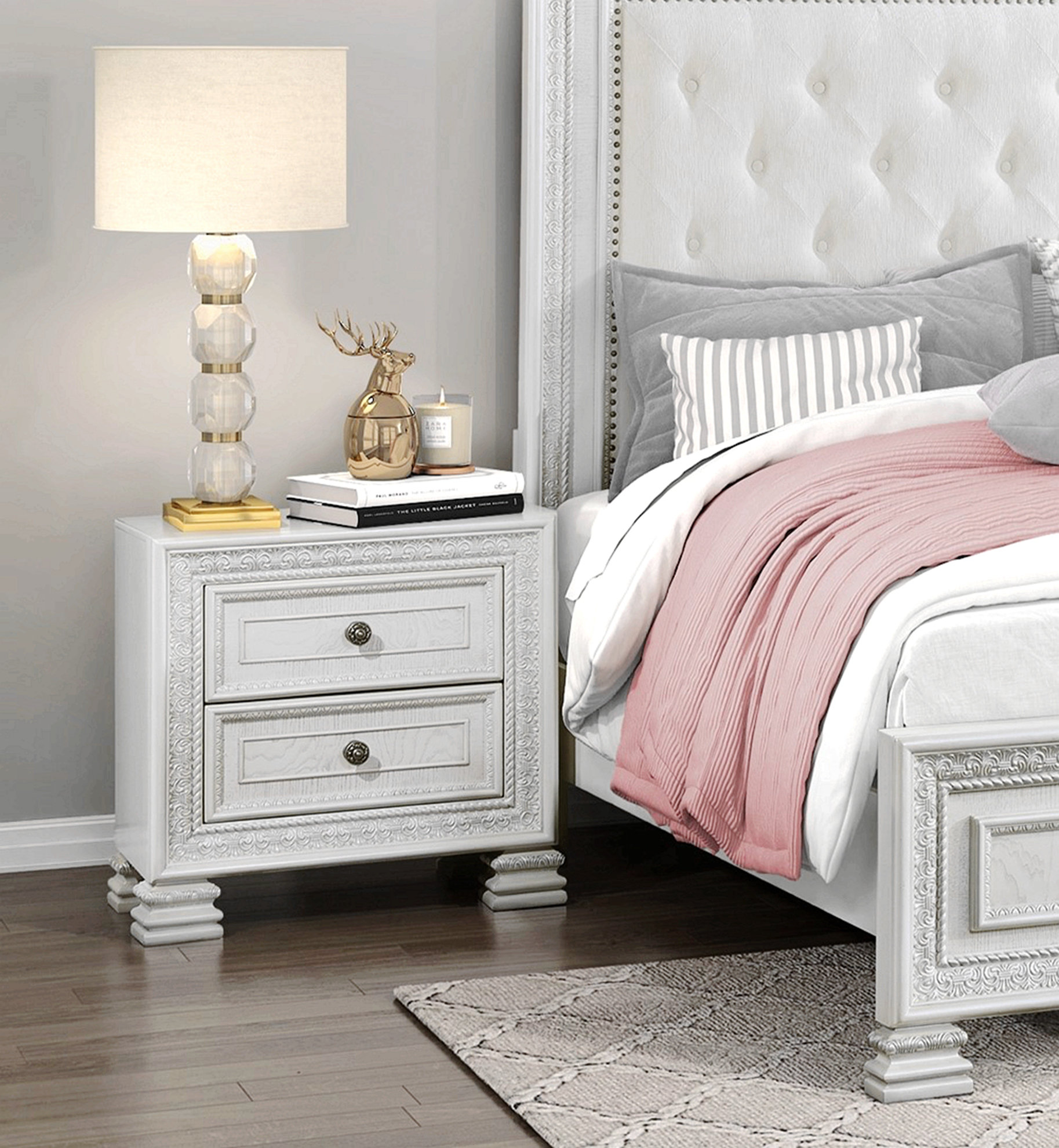 Wildon Home® Classic Luxury Pearl White Finish Nightstand Of 2 Drawers ...