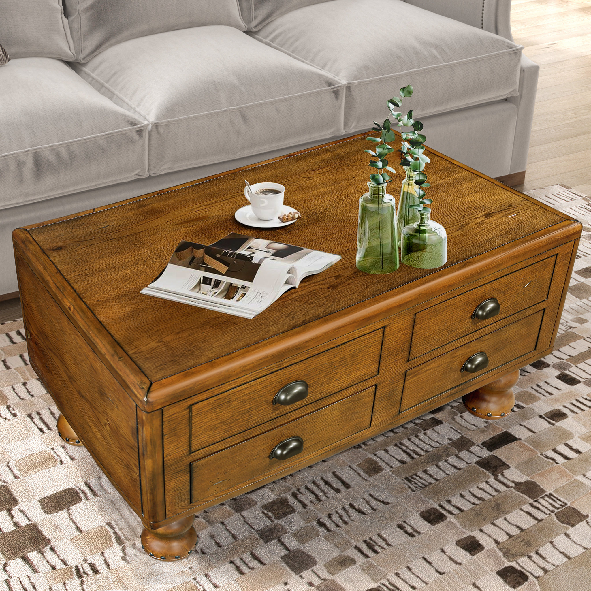 Astoria Grand Solid Wood Rectangle Coffee Table For Living Room ...