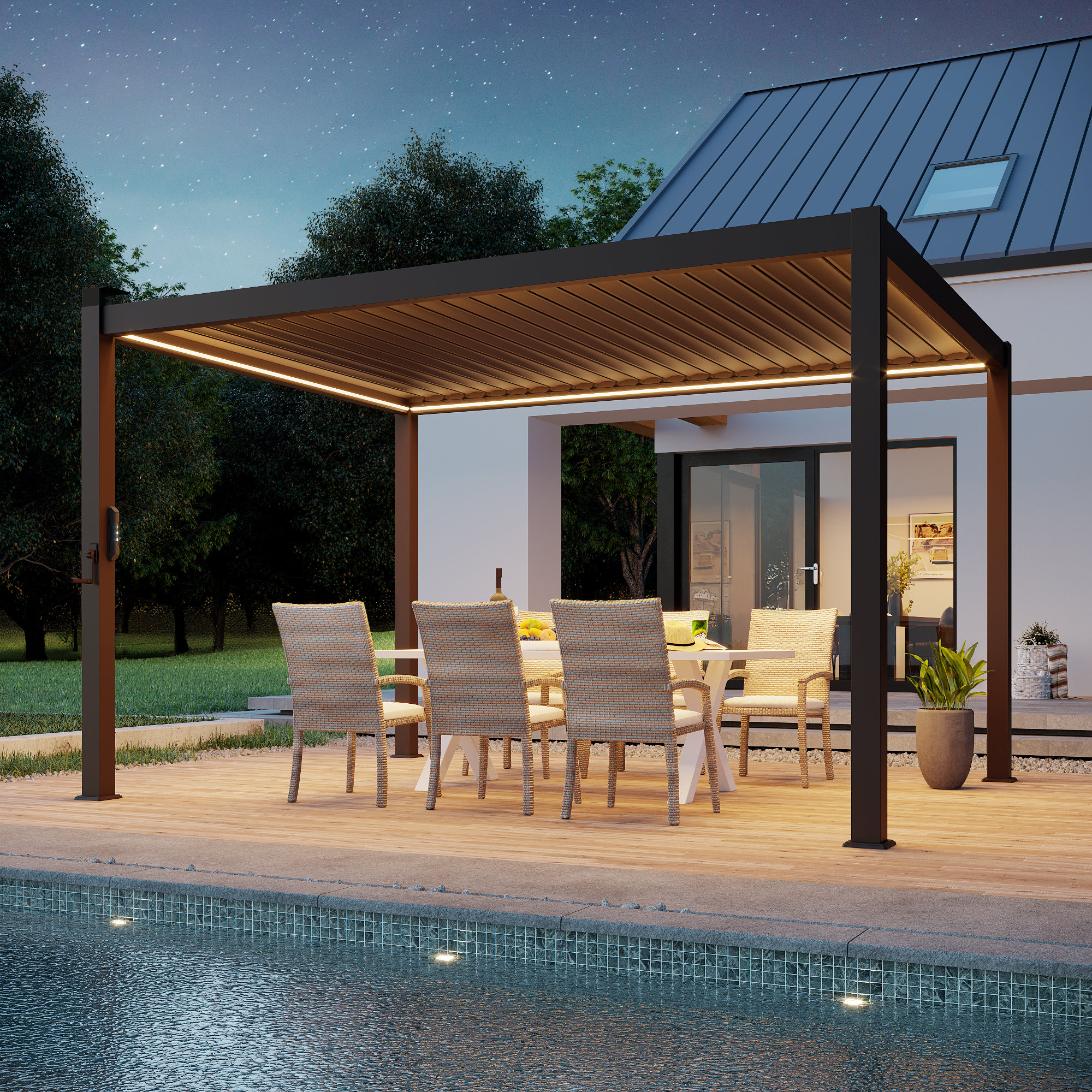 ACEGOSES Metal Pergola with Louvered Canopy and Solar LED | Wayfair