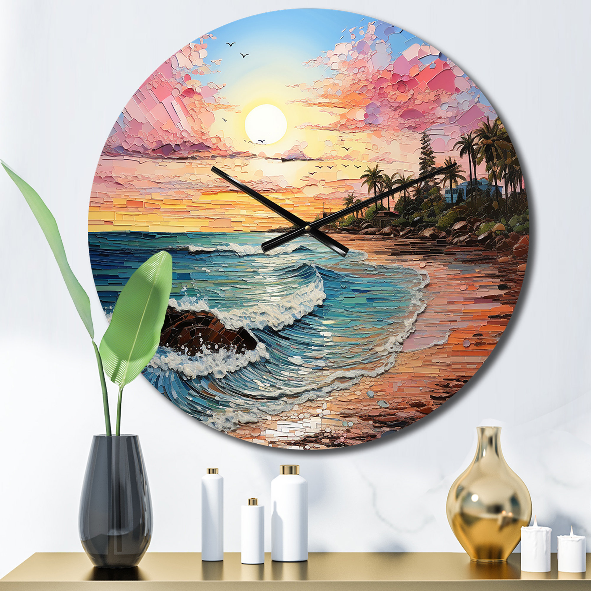 Design Art Colourful Beach Landscape I - Nautical & Beach Wall Clock ...