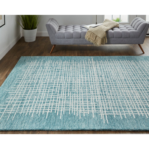 The Twillery Co.® Joetta Plaid Handmade Tufted Wool/Cotton Teal Area ...