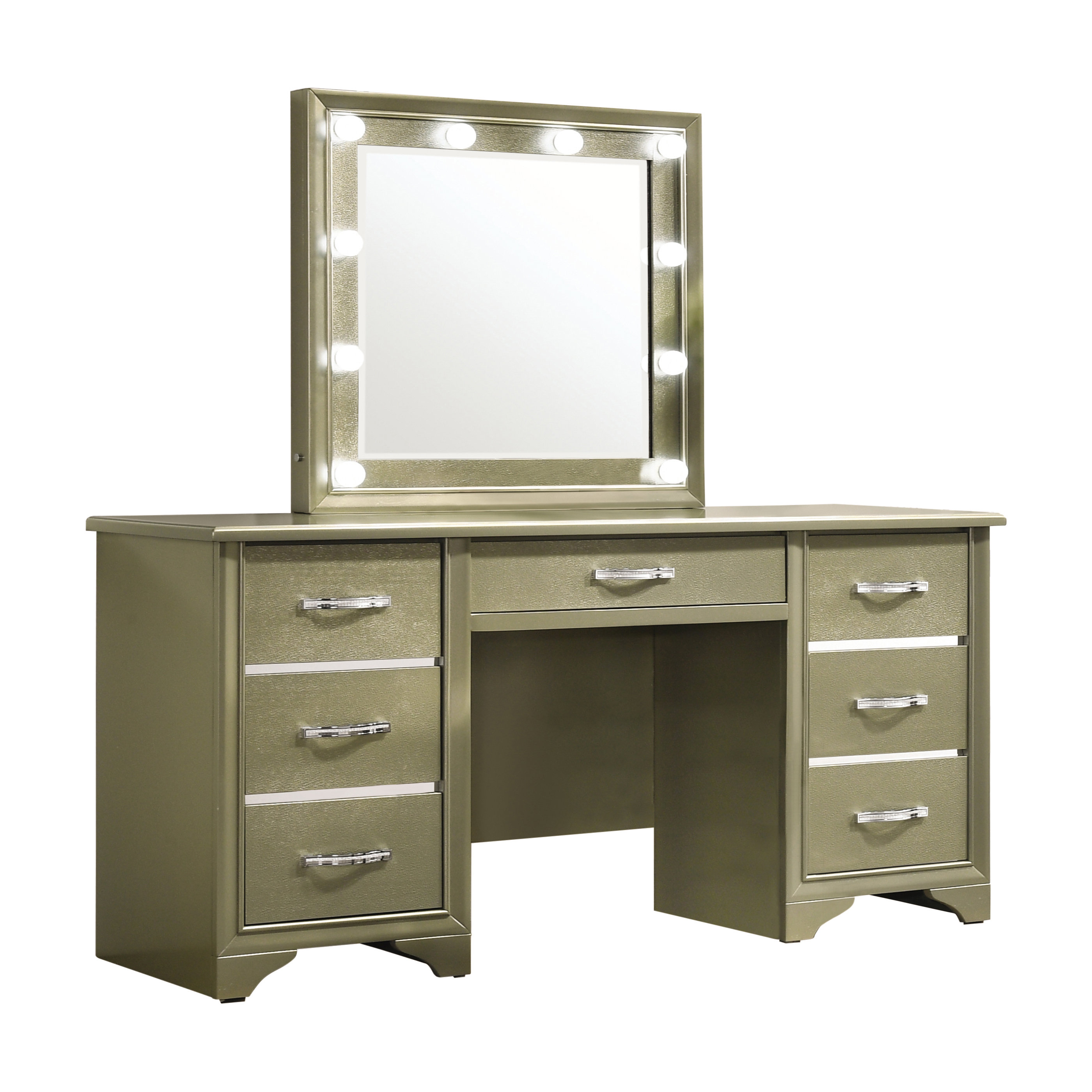 Rosdorf Park Fortna 7 Drawer Vanity Desk with Lighted Mirror in ...
