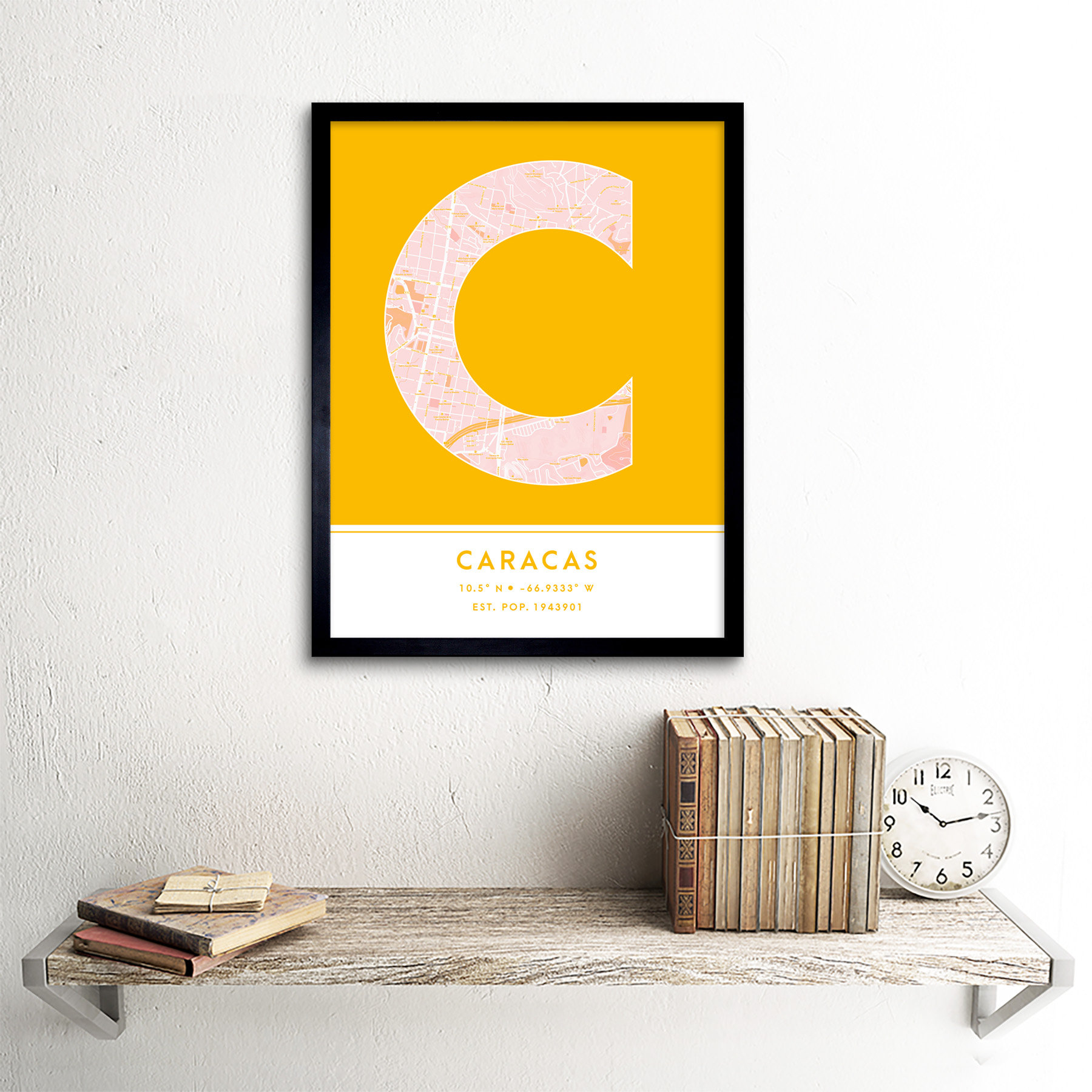Wee Blue Coo Caracas Venezuela City Map Yellow - Picture Frame ...