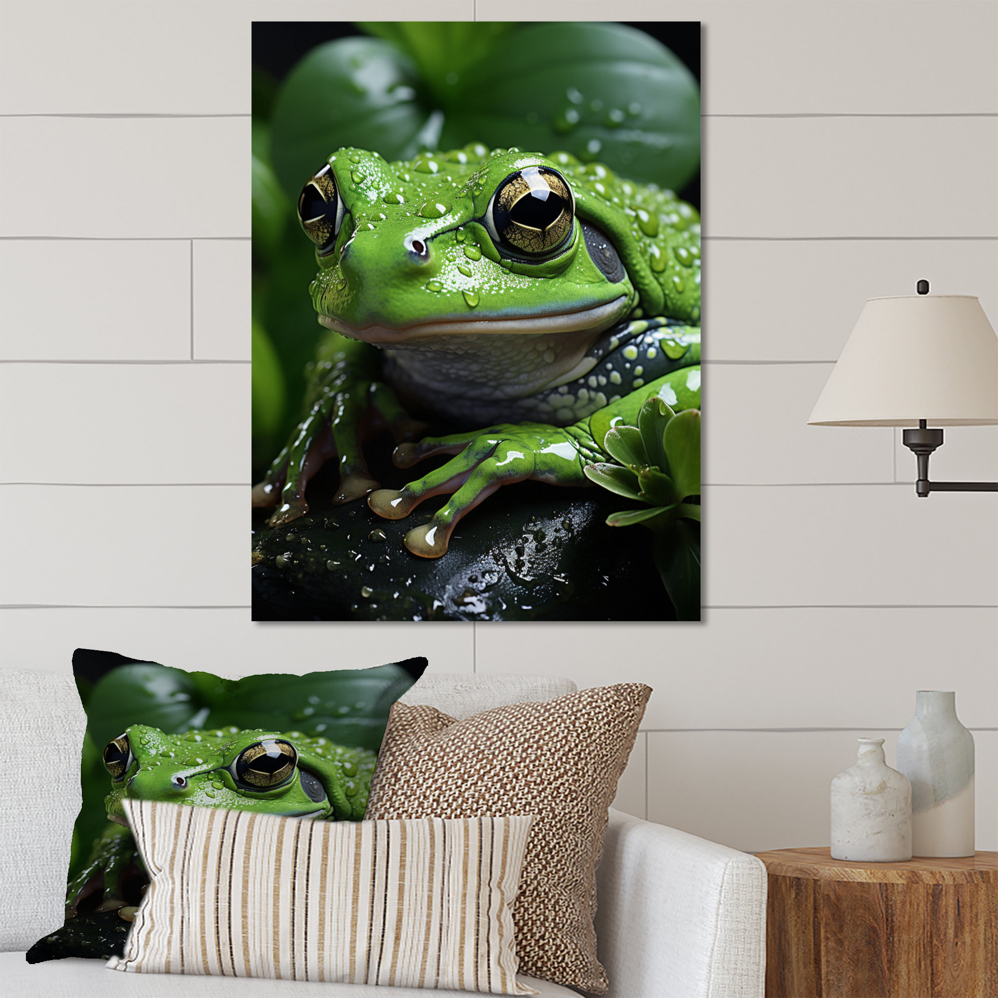 Ebern Designs Green Frog Portrait - Animals Metal Art Print | Wayfair