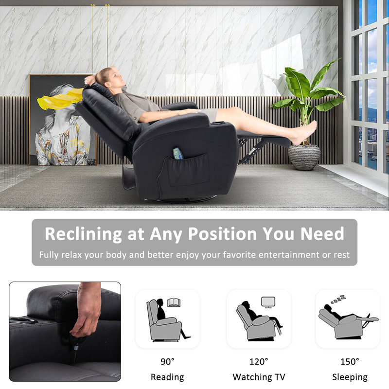 Latitude Run® Recliner Chair, Rocking Chair with Massage and Heat, 360 ...