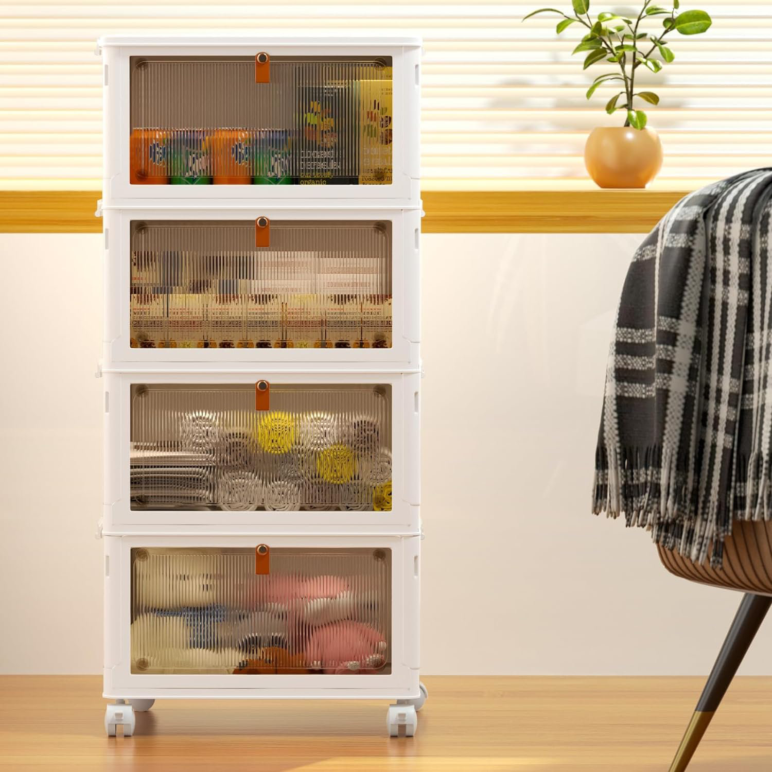 Rebrilliant 4 Tier Plastic Storage Bins With Lids 23QT, Stackable ...