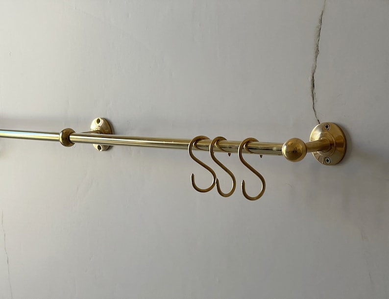 Prep & Savour Brass Kitchen Rail Rack for Hanging Accessories Modern ...