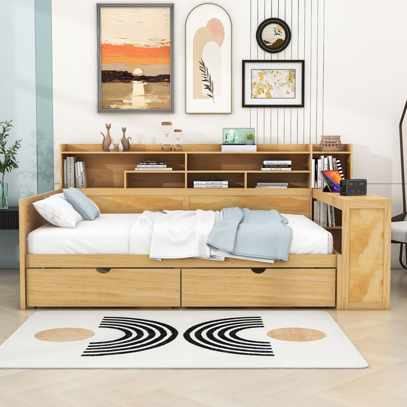Lark Manor™ Dalainey Wood Daybed with Drawers, Desk and Shelves | Wayfair