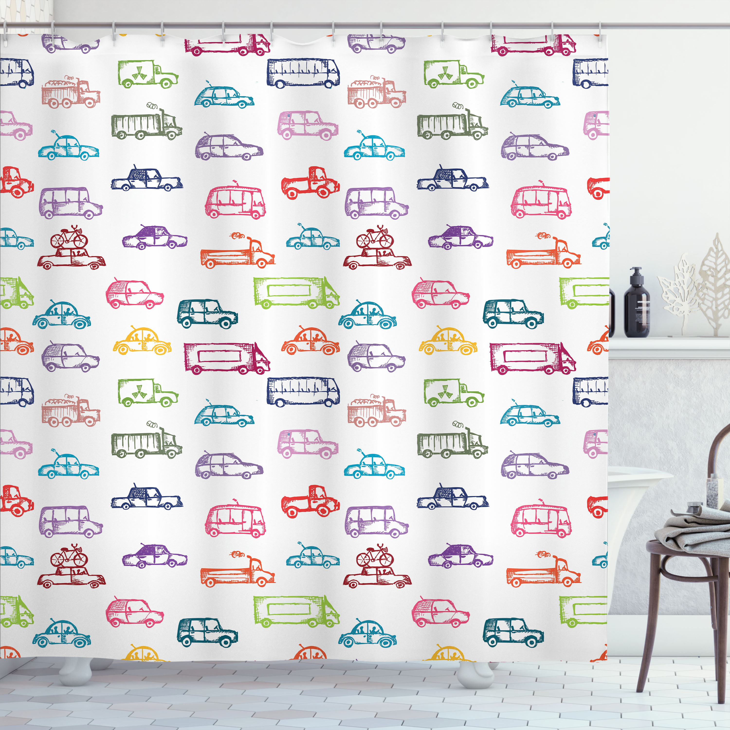 East Urban Home Cars Shower Curtain Colorful Funny Bus and Truck ...