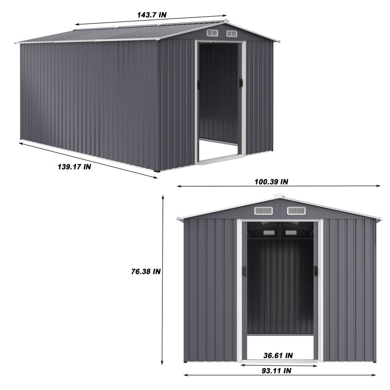 Pabin Inc 12 Ft. D Galvanized Steel Horizontal Storage Shed | Wayfair