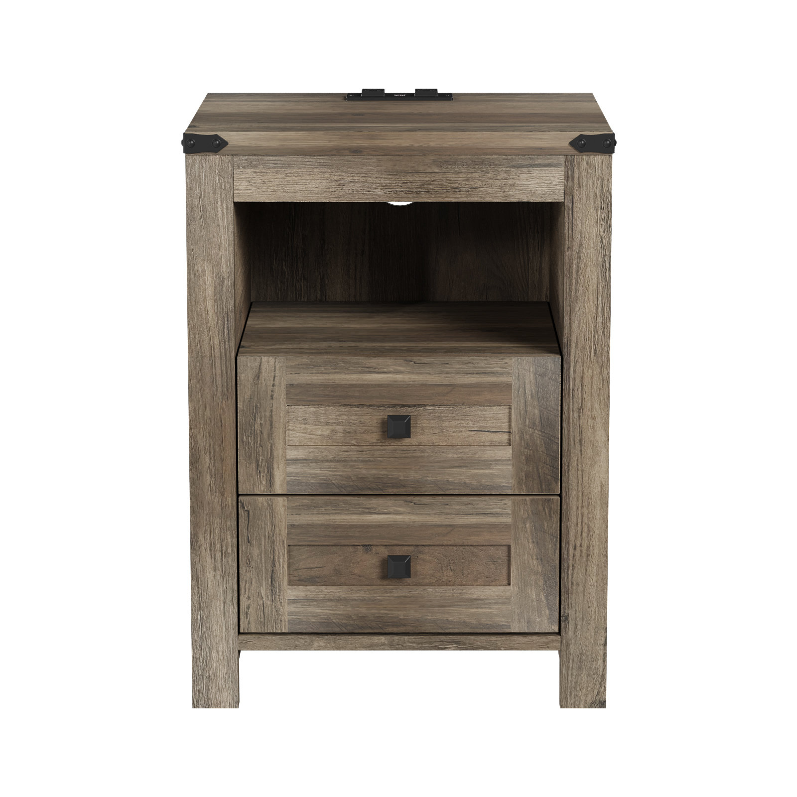 Gracie Oaks Nightstand with Charging Station, End Table with 2 Drawers ...
