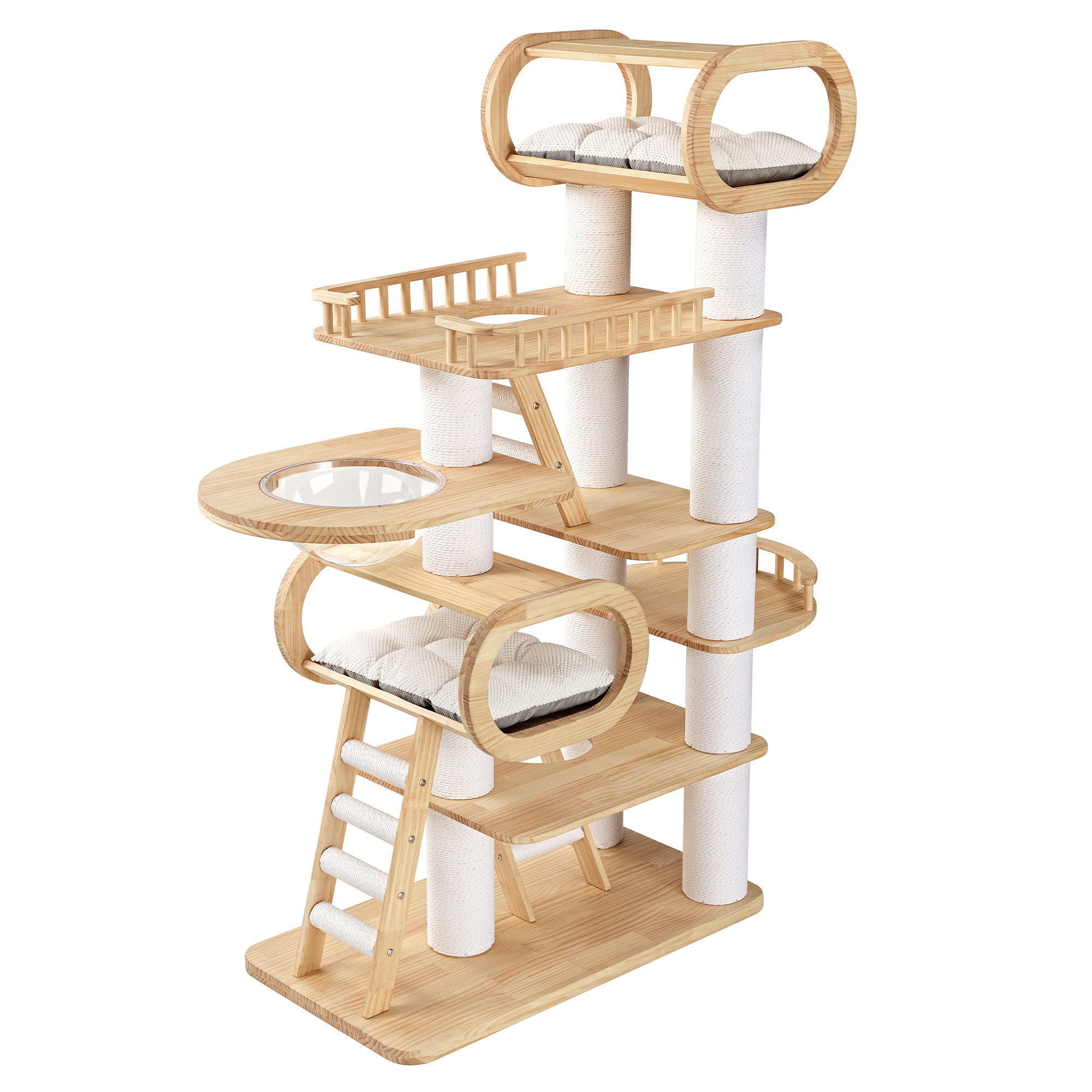 Eureka Ergonomic 76" Modern Wood Cat Tree For Multi-Cat Homes, Sturdy ...
